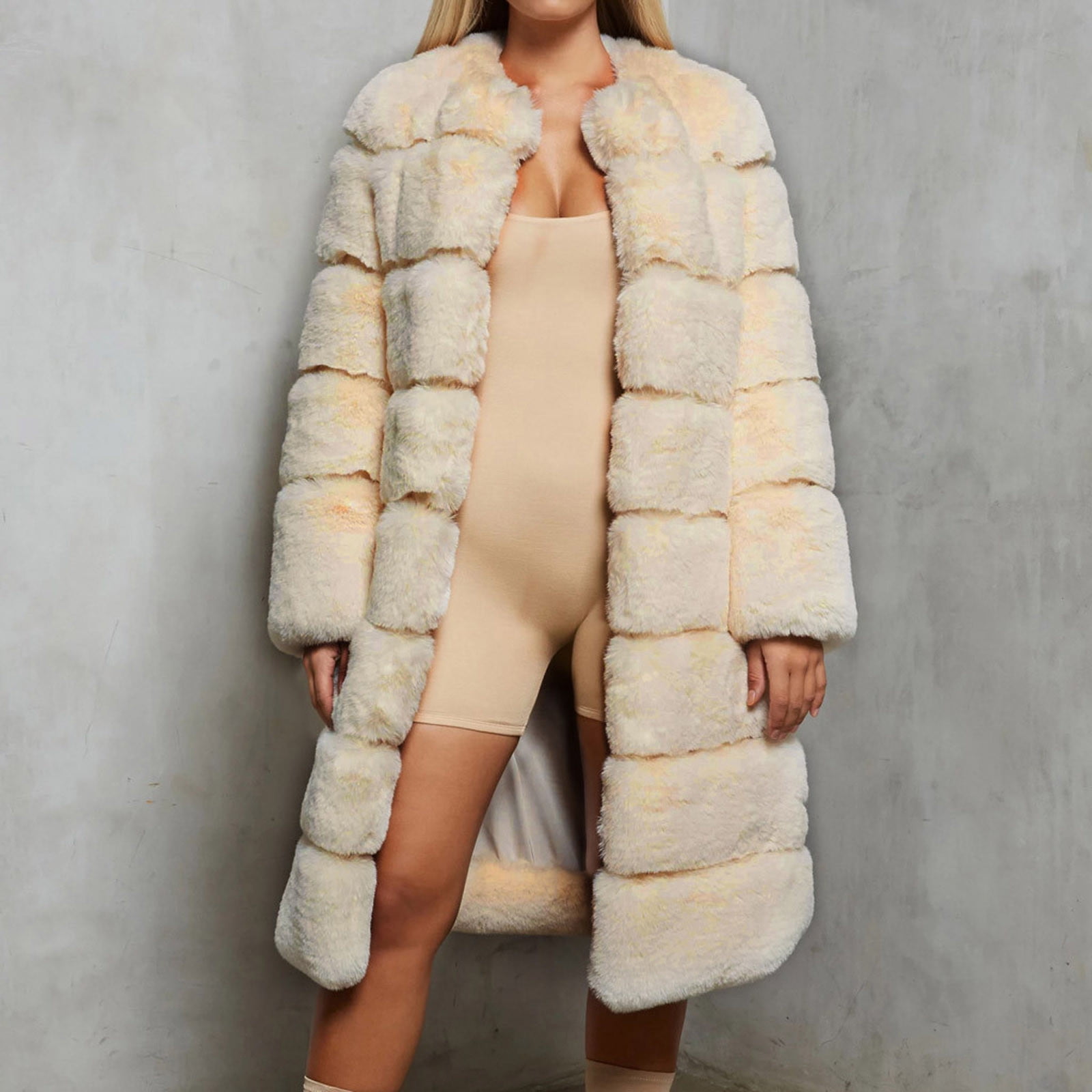 Inkach Women Plus Size Short Faux Fur Coat Warm Furry Faux FurLong ...