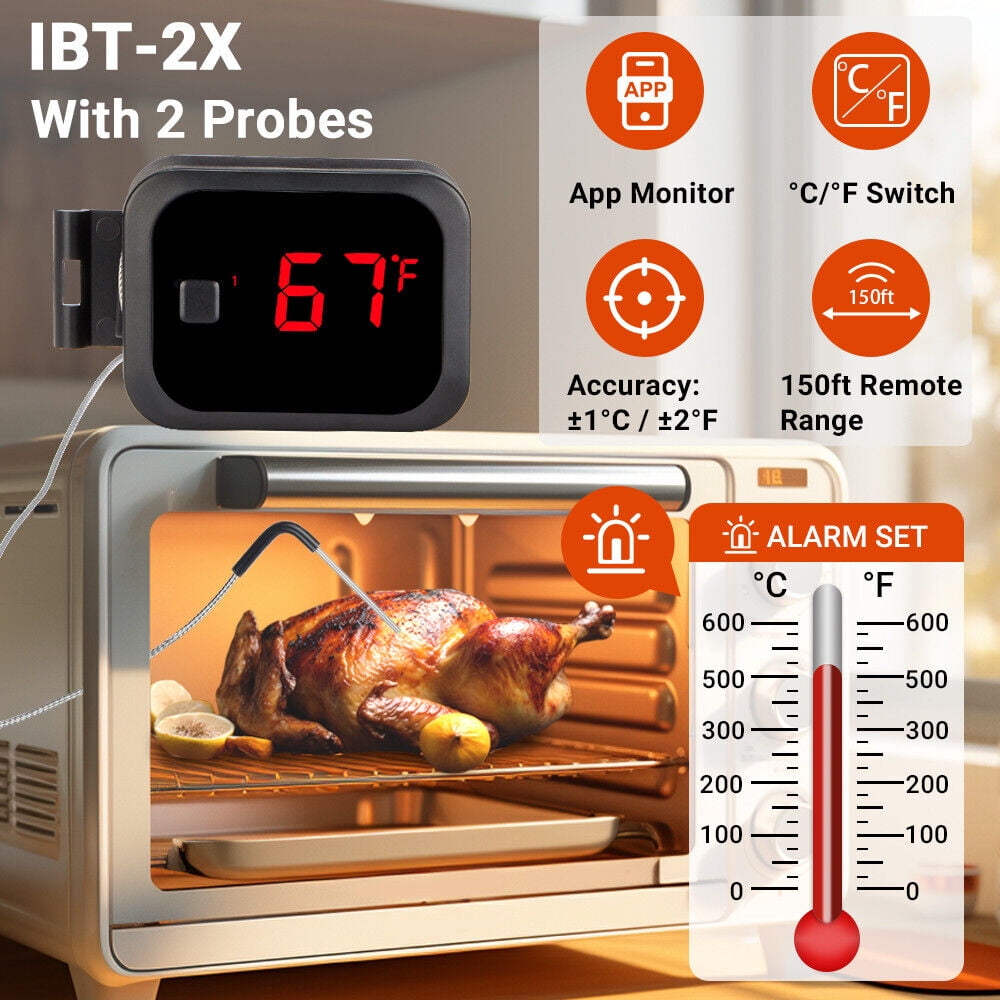 Inkbird IBT-2X Digital BBQ Grill Bluetooth Oven Smoker Thermometer ...