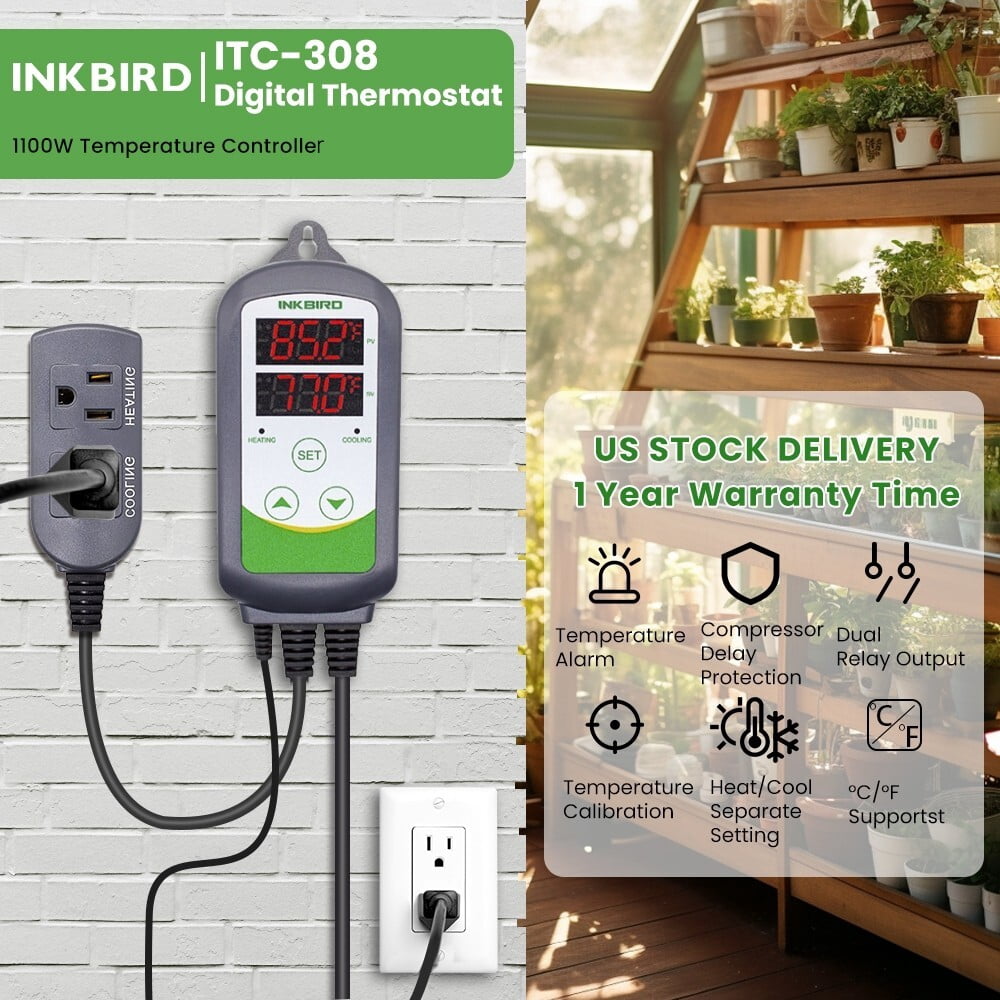 Inkbird Temperature Controller Thermostat ITC-308 Refrigerator Brewing ...