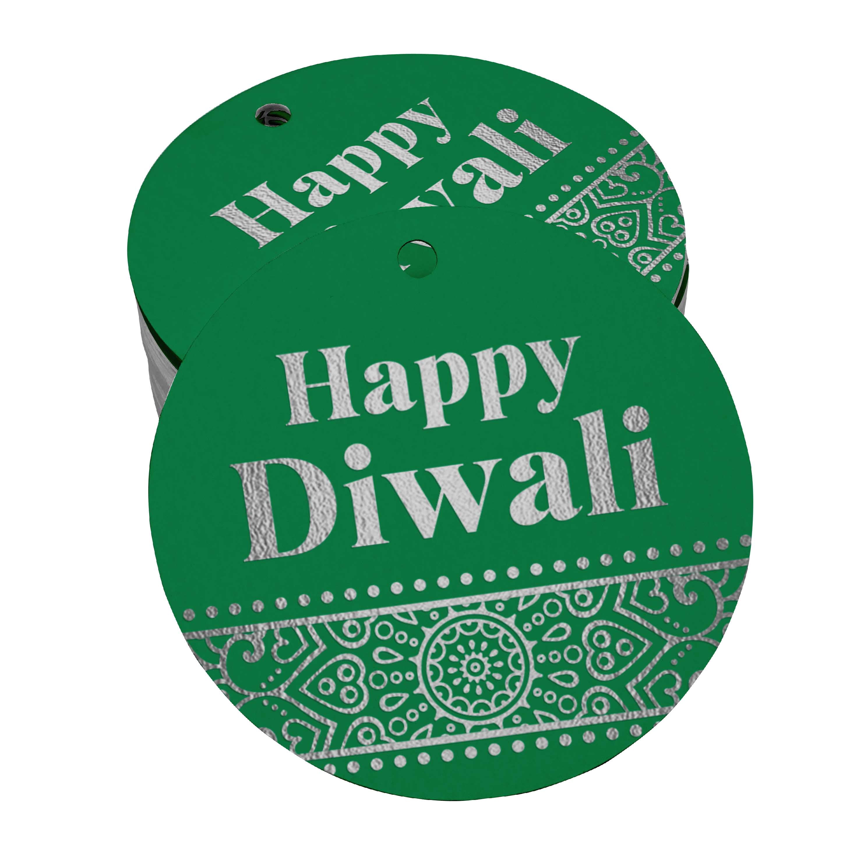 Inkdotpot 100 Pack Real Silver Foil Paper Tags Happy Diwali Favor Hang ...
