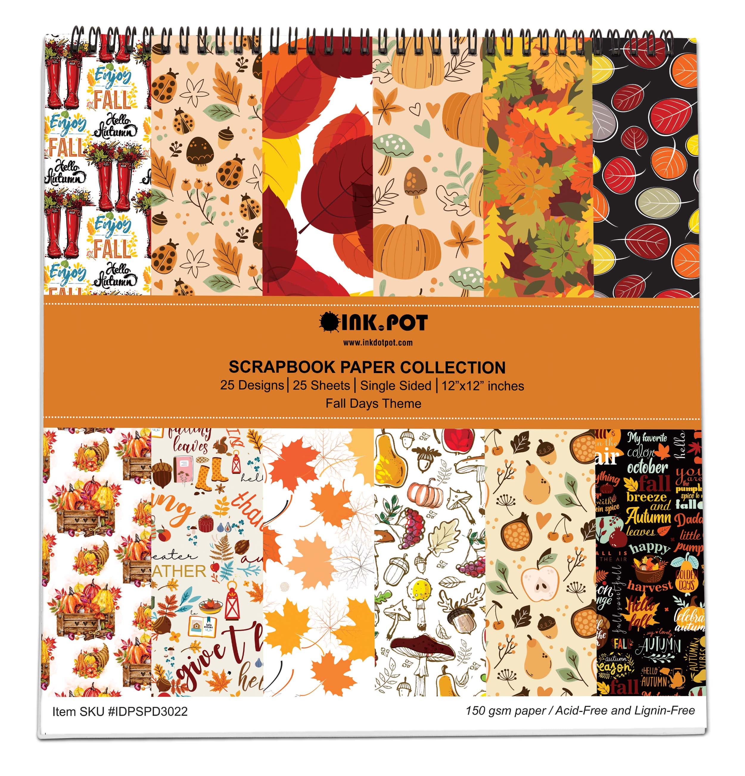 Inkdotpot 25 Sheets Autumn Fall Theme Scrapbook Paper Pad 6x6, Single ...