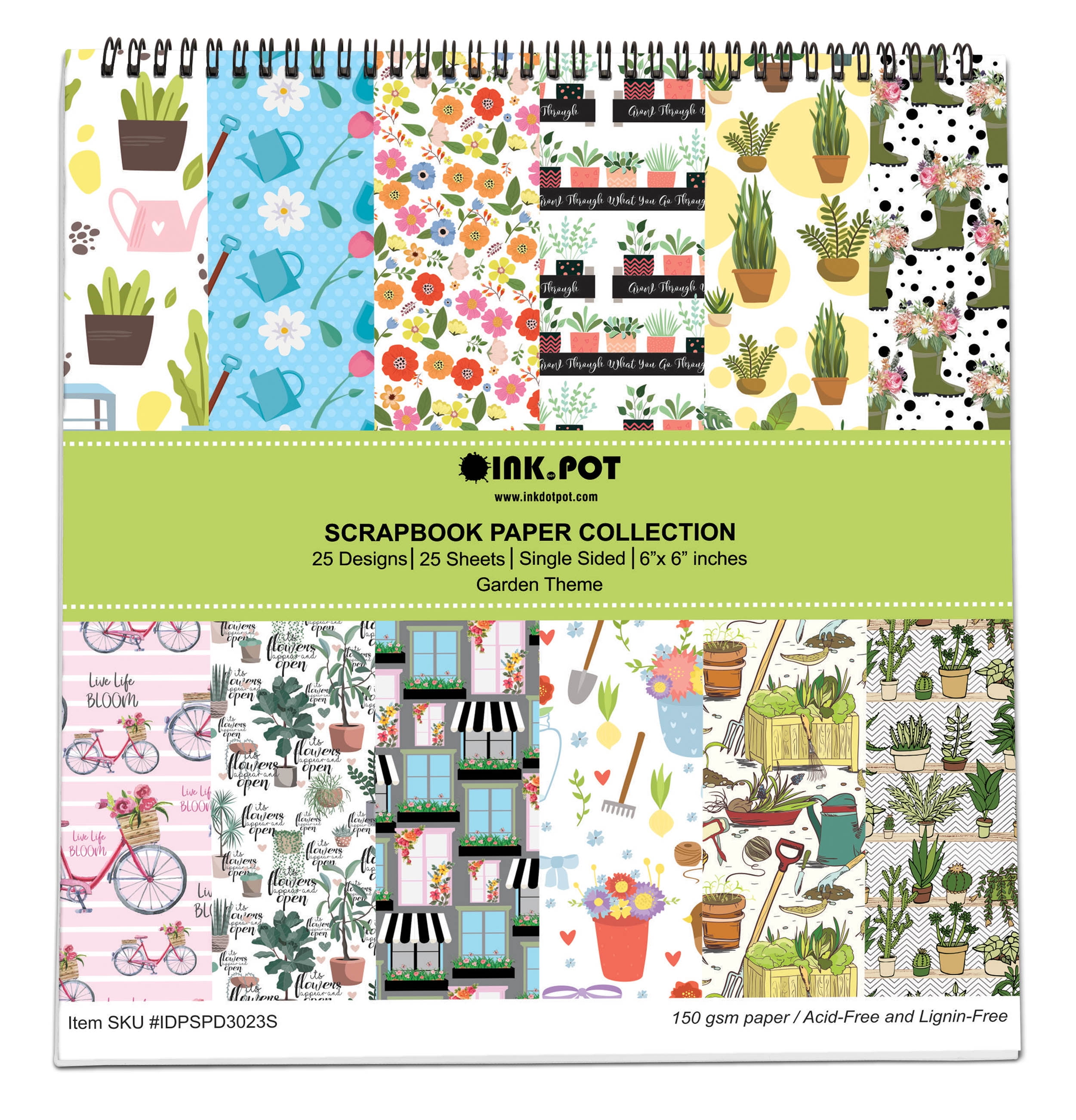 Inkdotpot 25 Sheets Garden Theme Scrapbook Paper Pad 6x6, Single-Sided ...