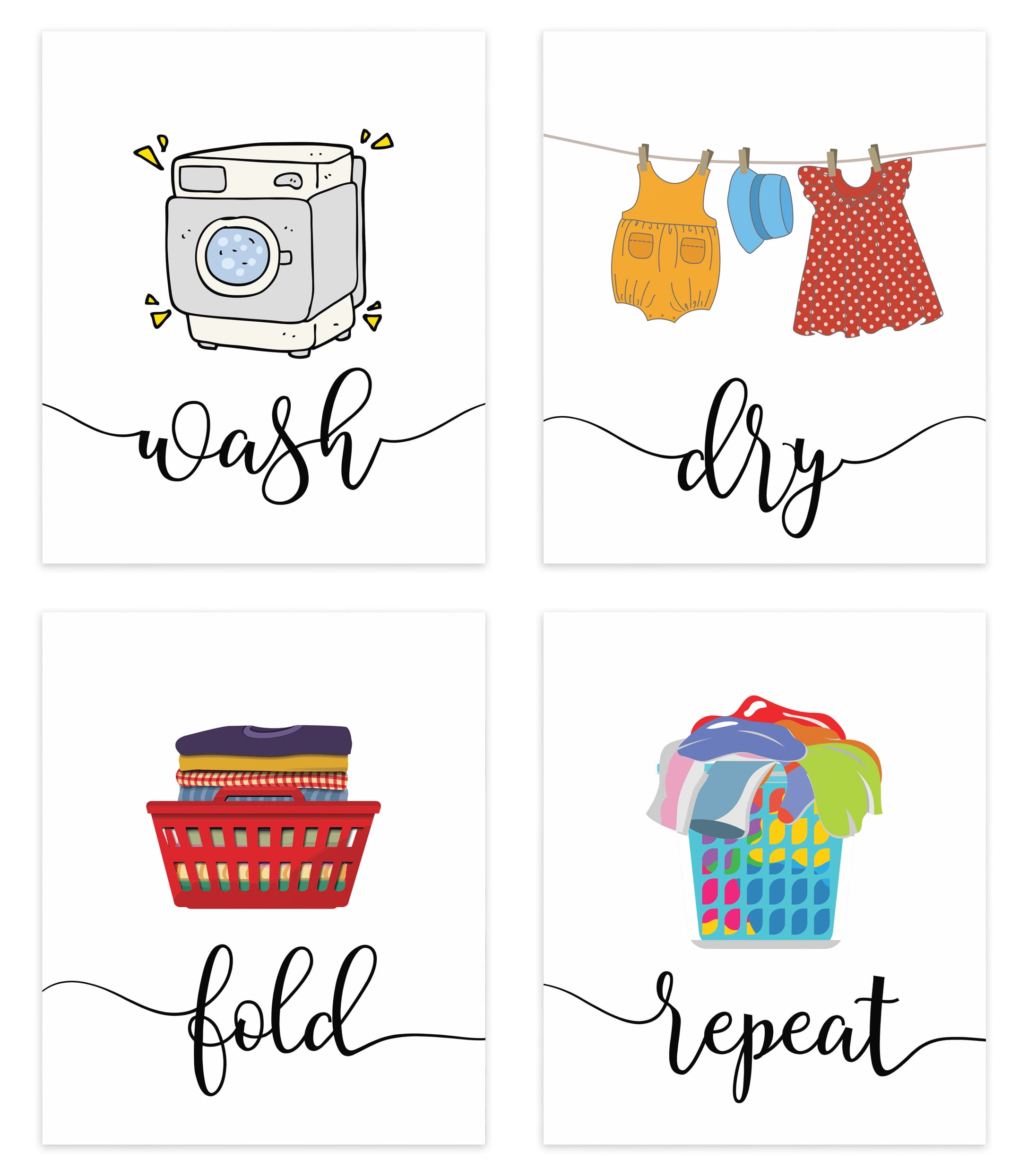 Inkdotpot 4 PieceLaundryPosterforLaundryRoom DecorWash Dry Fold Repeat ...