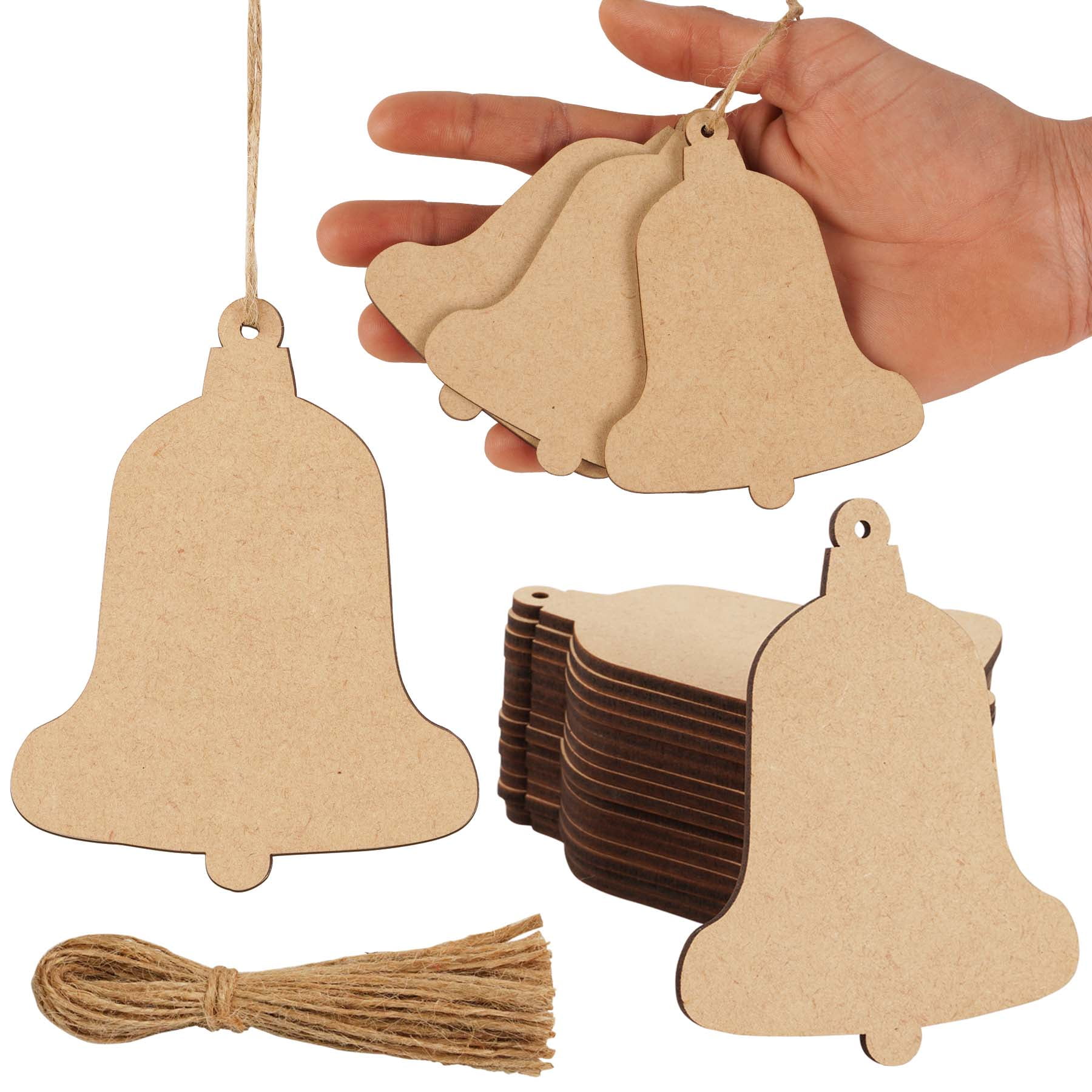 Inkdotpot 40pcs Bell Wooden Ornament with Holes 3.5" Unfinished ...