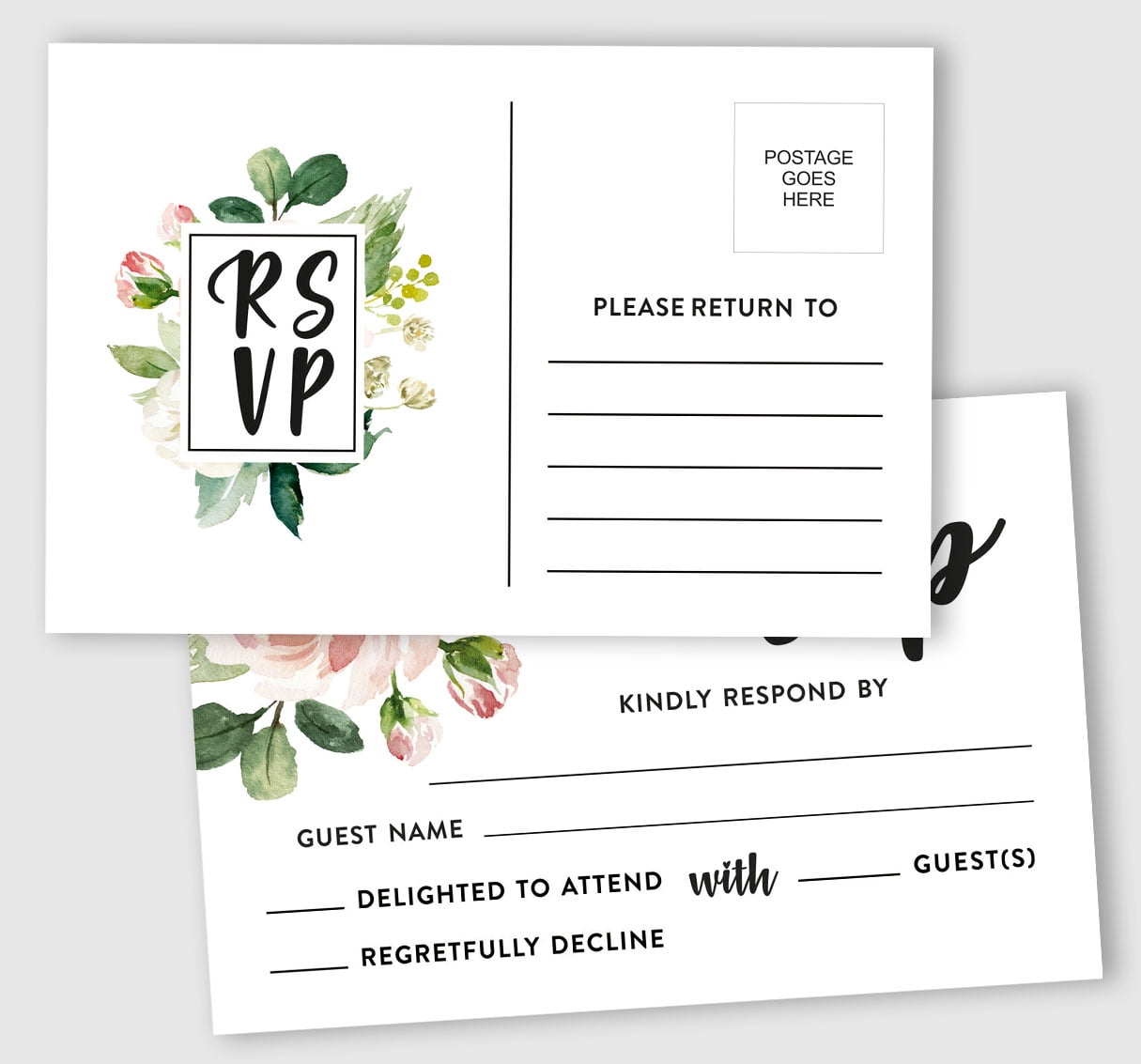 Inkdotpot 50 Blank RSVP Cards,RSVP Postcards No Envelopes Needed,Floral ...