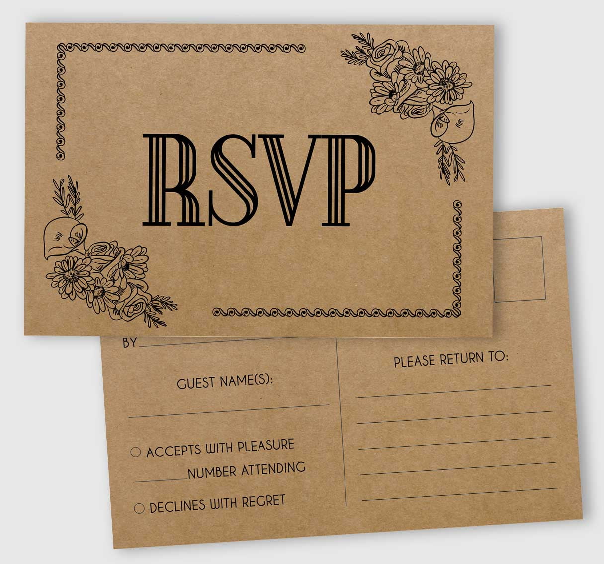 Inkdotpot 50 Blank RSVP Cards,RSVP Postcards No Envelopes Needed,Kraft ...