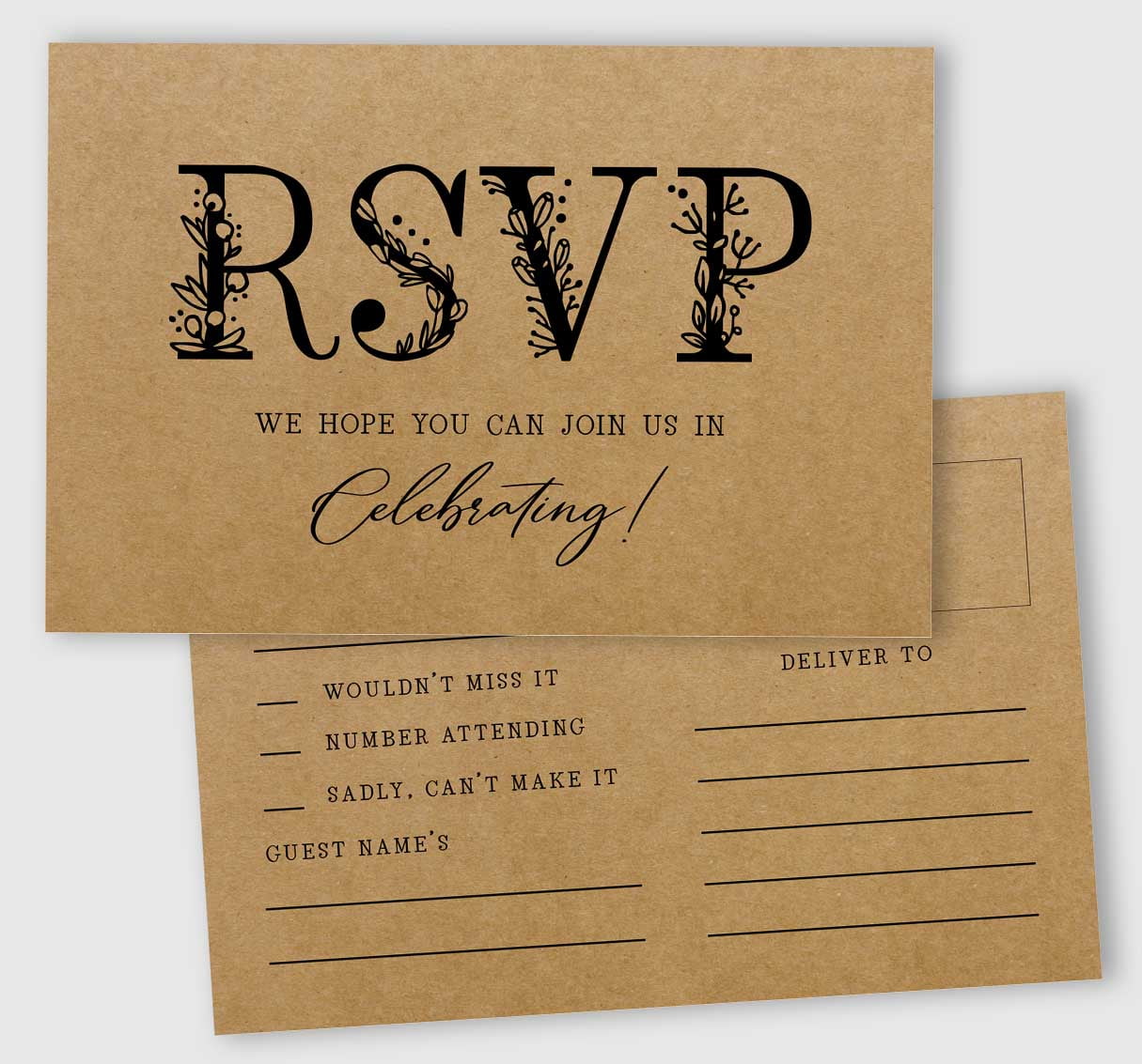 Inkdotpot 50 Blank RSVP Cards,RSVP Postcards No Envelopes Needed,Rustic ...