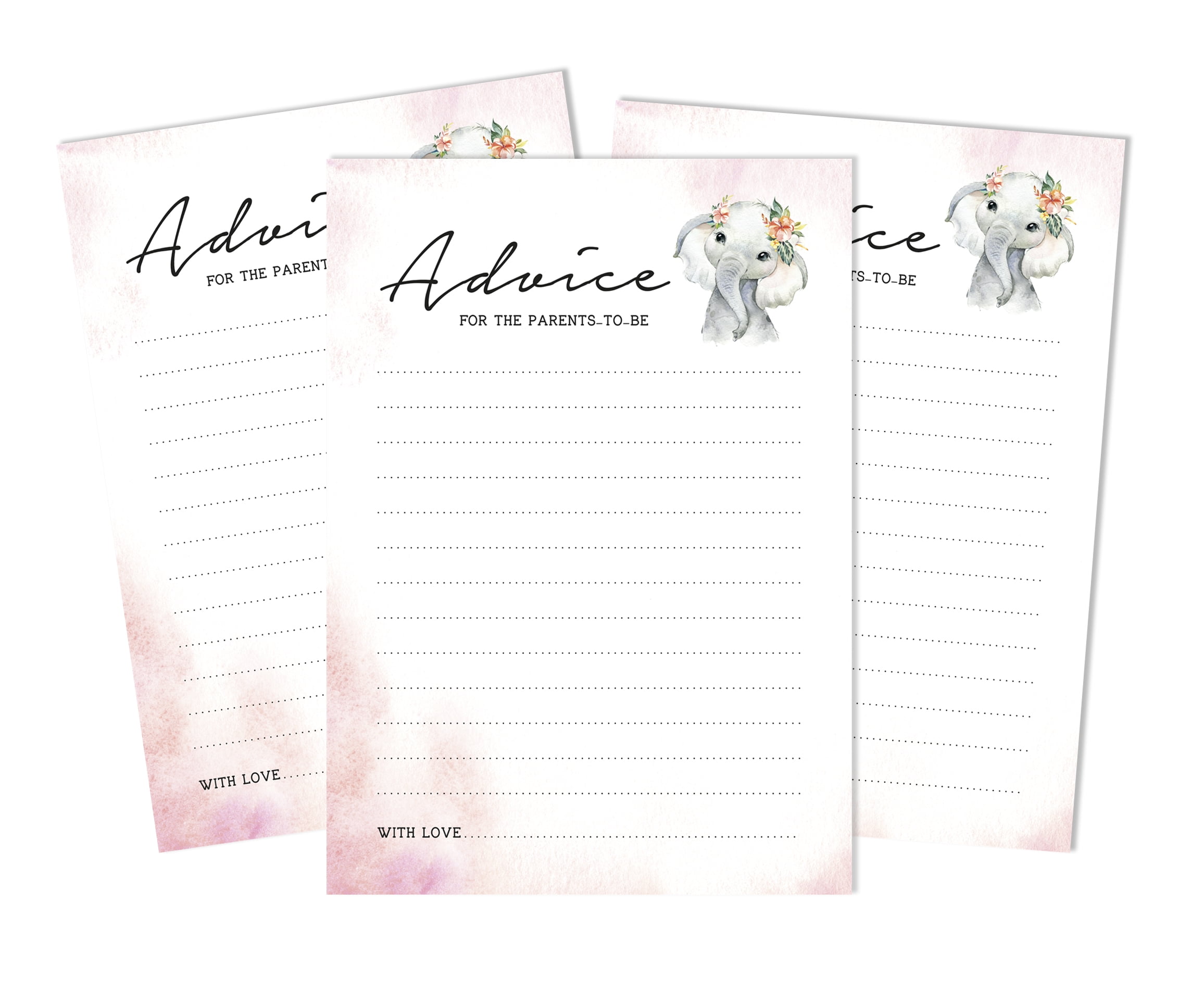 Inkdotpot 50Advice CardsFor Baby Shower Game Baby Elephant Girl Jungle ...
