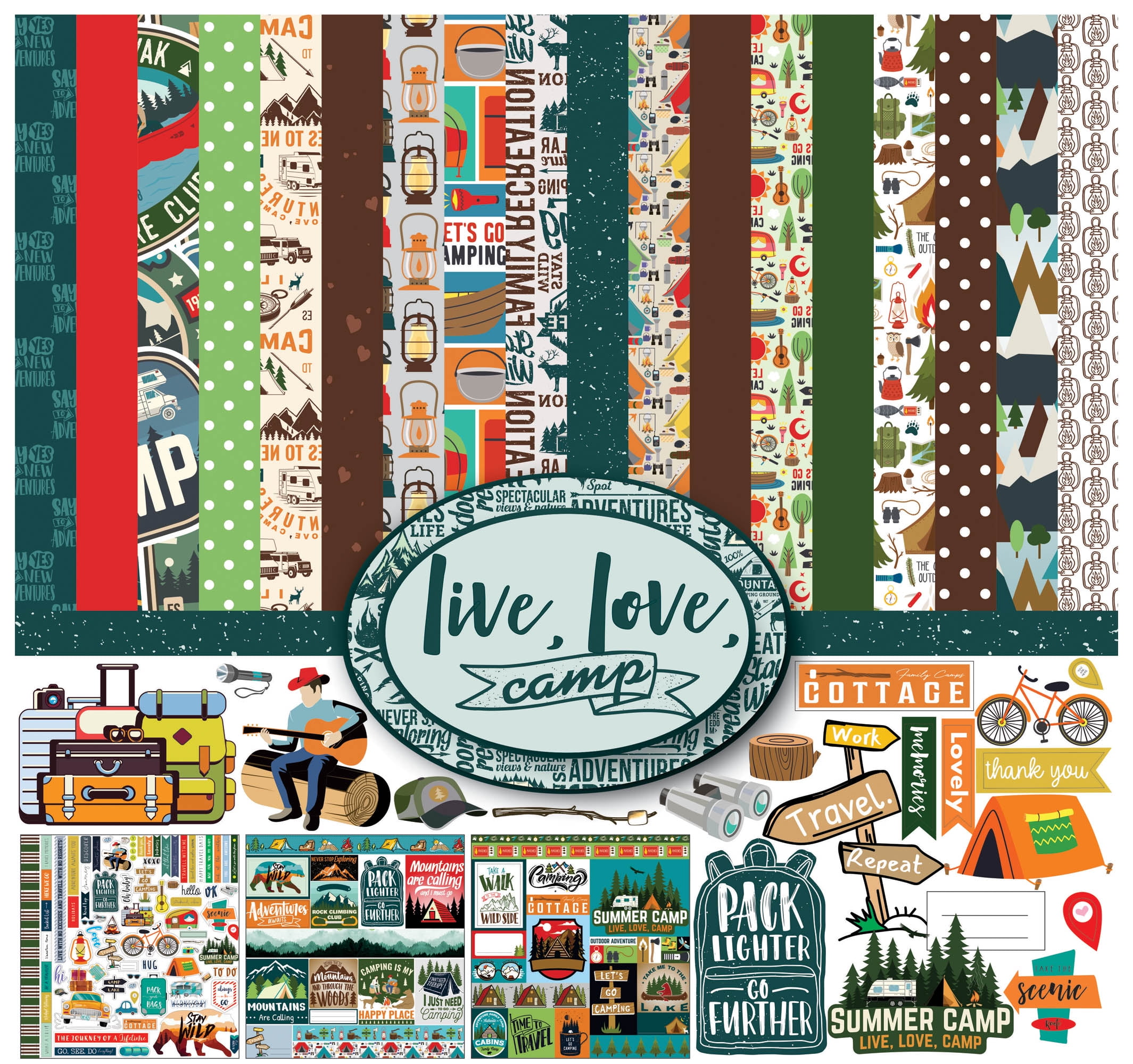 Inkdotpot Camping Theme Collection Double-Sided Scrapbook Paper Kit ...