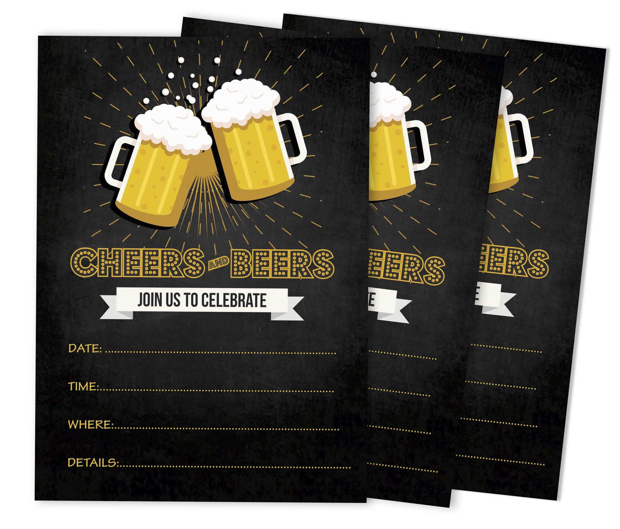 Inkdotpot Cheers and Beers Birthday Invitation, Adult Birthday Party ...