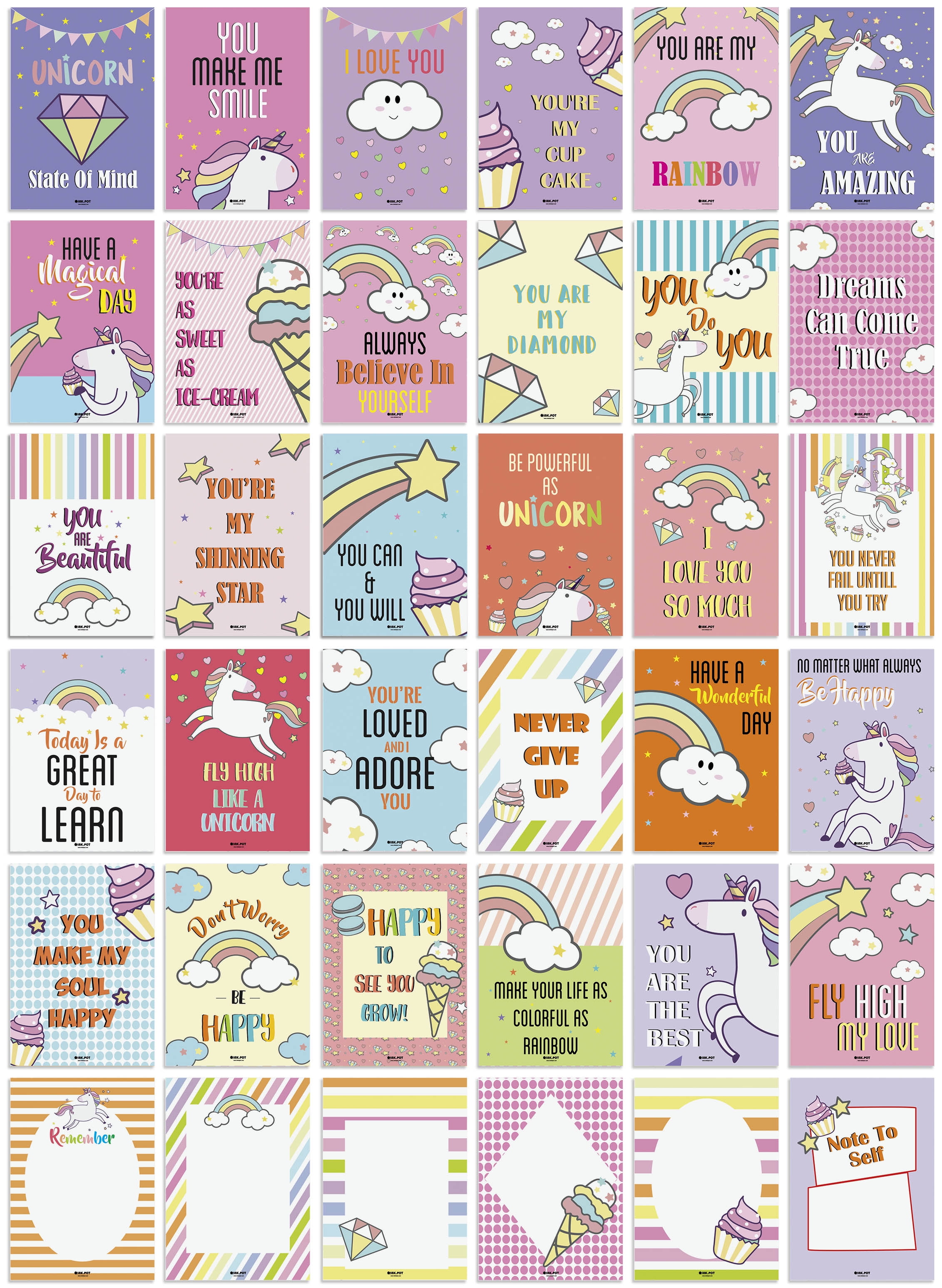 Inkdotpot Pack of 36 Lunch Box Notes For Kids/ Teens, Daily ...