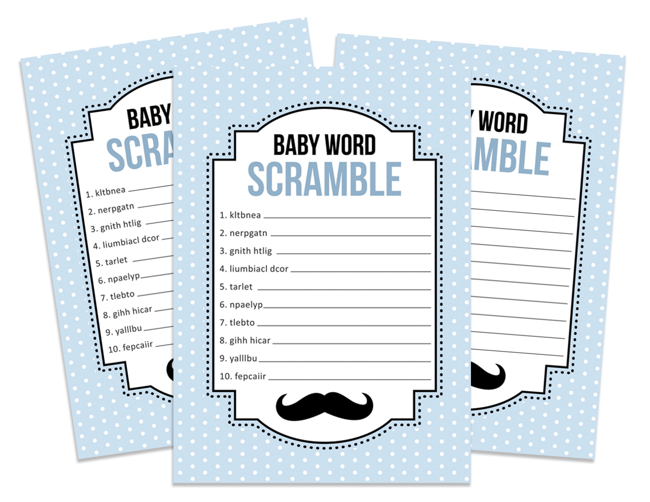 Inkdotpot Pack of 50, Boy Baby Shower Party Collection, Word Scramble ...