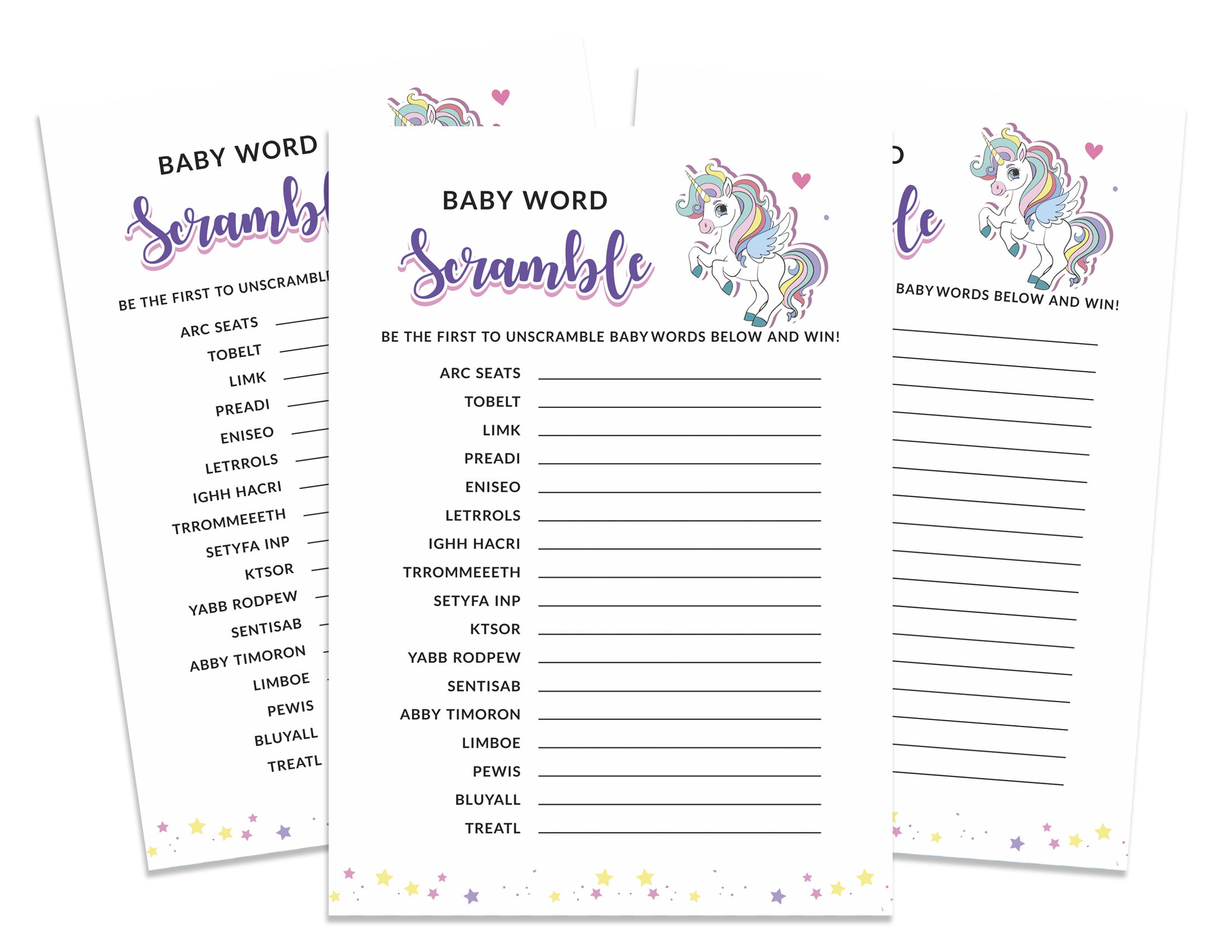 Inkdotpot Pack of 50, Girl Baby Shower Party Collection, Word Scramble ...