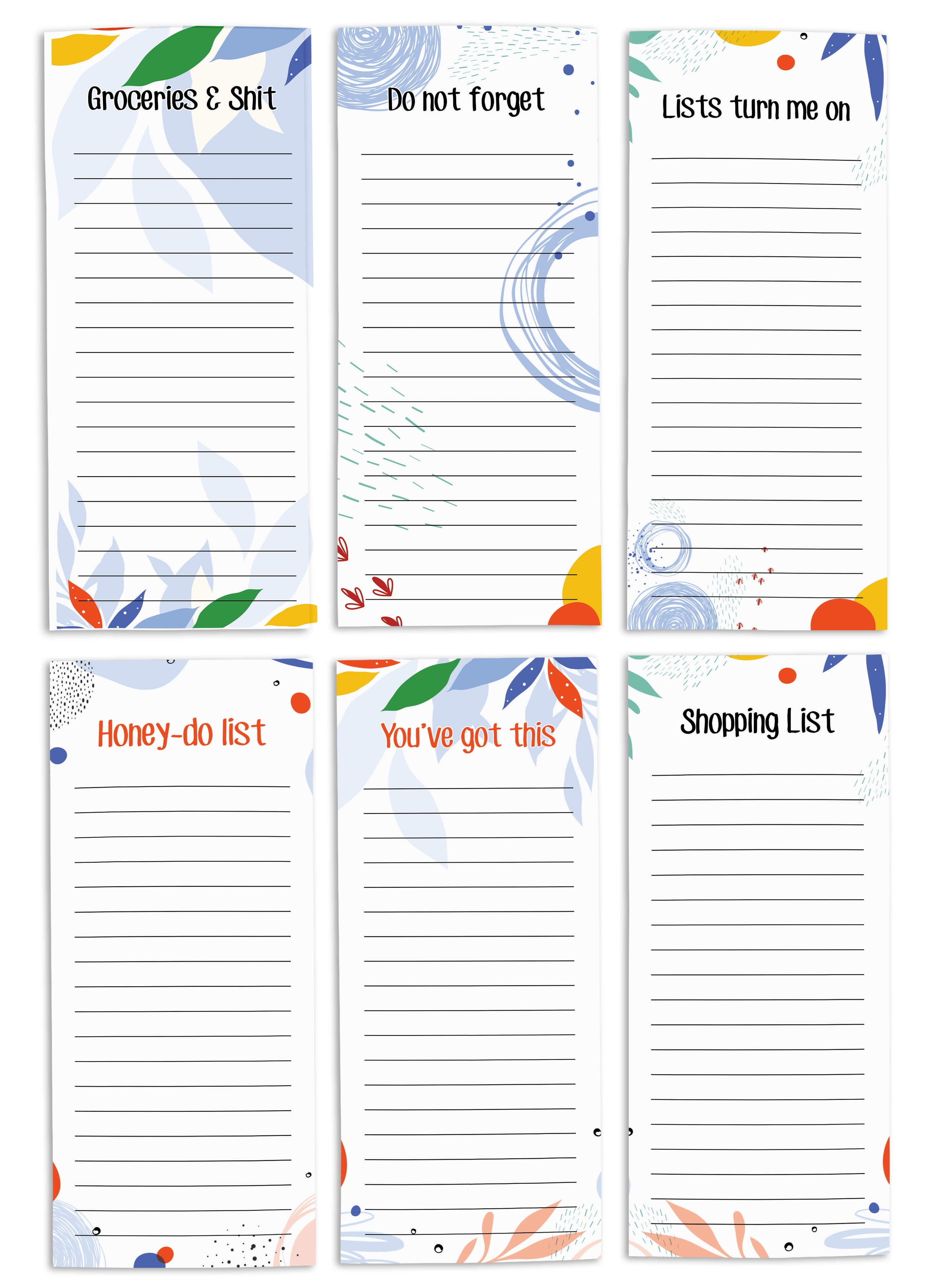Inkdotpot Pack of 6 Funny Magnetic Dry Erase List For Fridge, Wipe ...