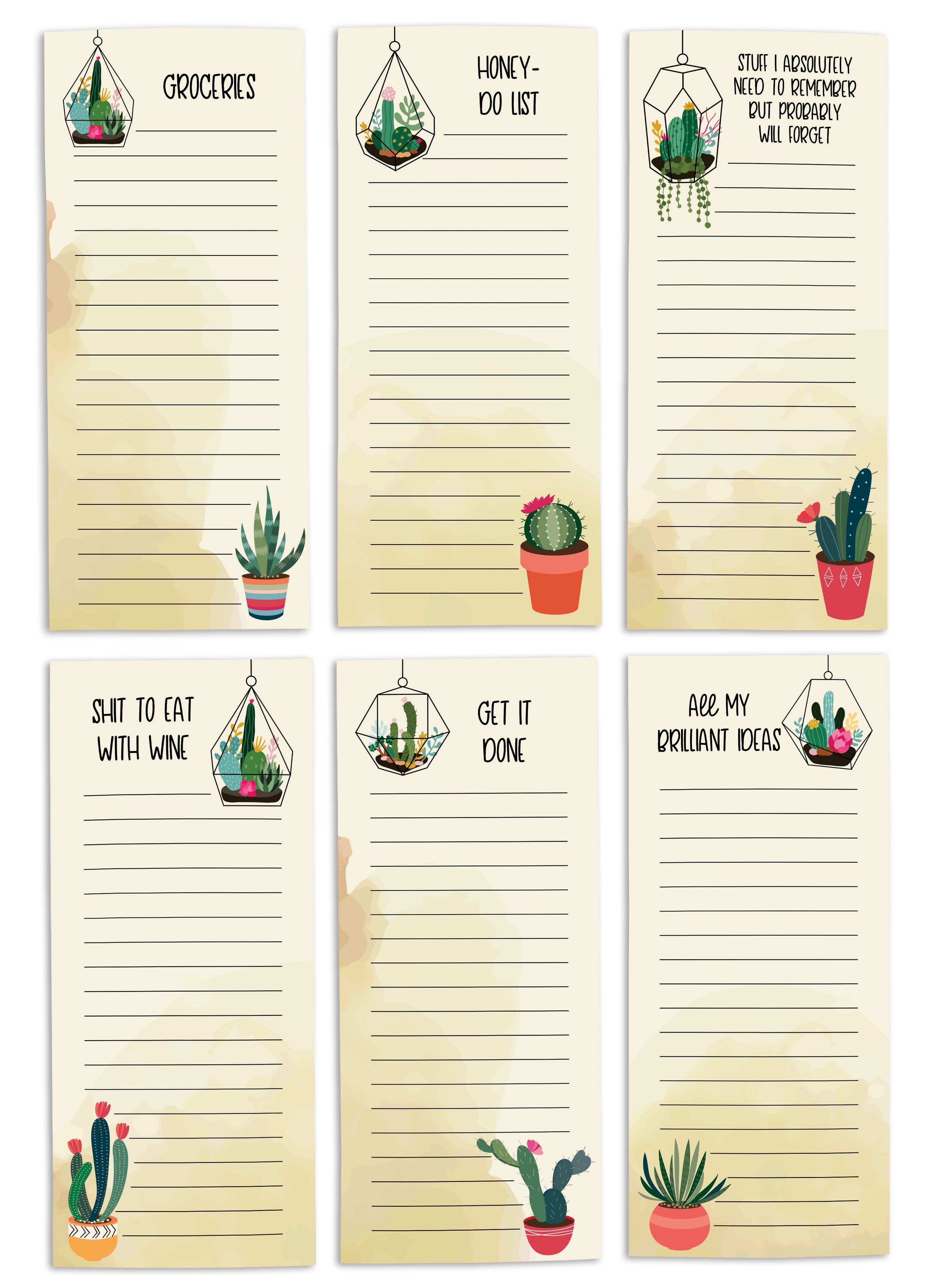 Inkdotpot Pack of 6 Funny Magnetic Dry Erase List For Fridge, Wipe ...