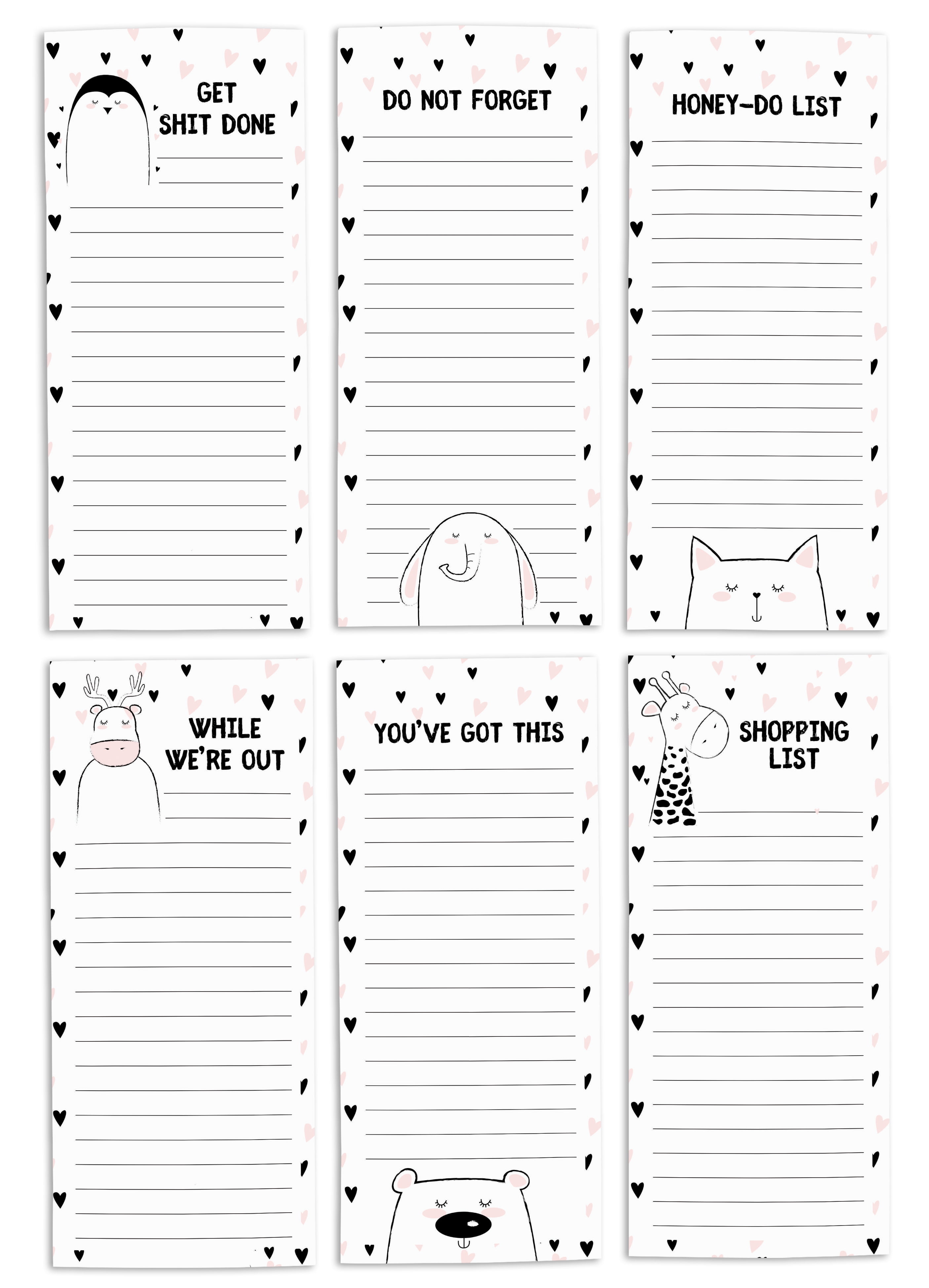 Inkdotpot Pack of 6 Funny Magnetic Dry Erase List For Fridge, Wipe ...