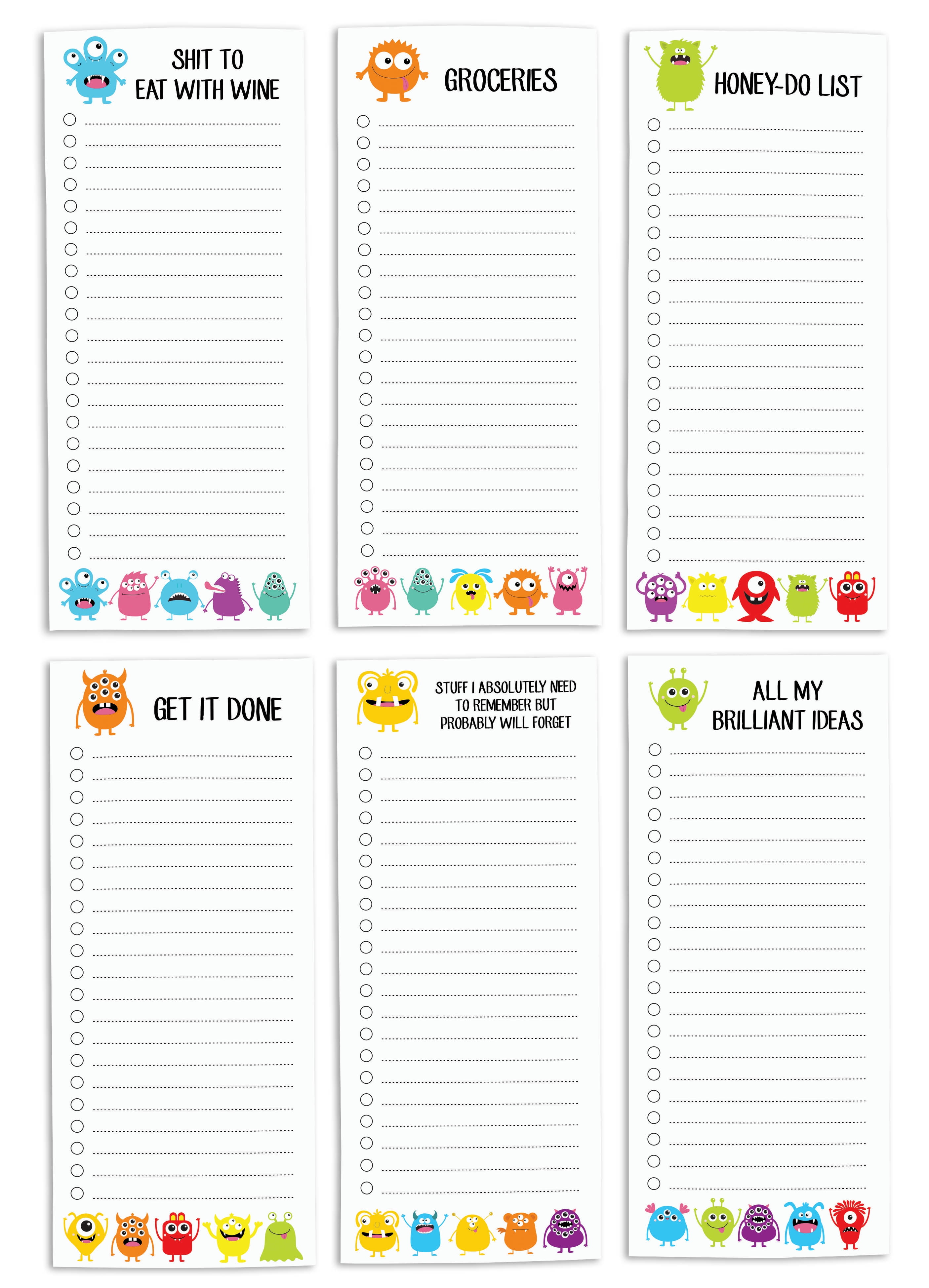 Inkdotpot Pack of 6 Funny Magnetic Dry Erase List For Fridge, Wipe ...