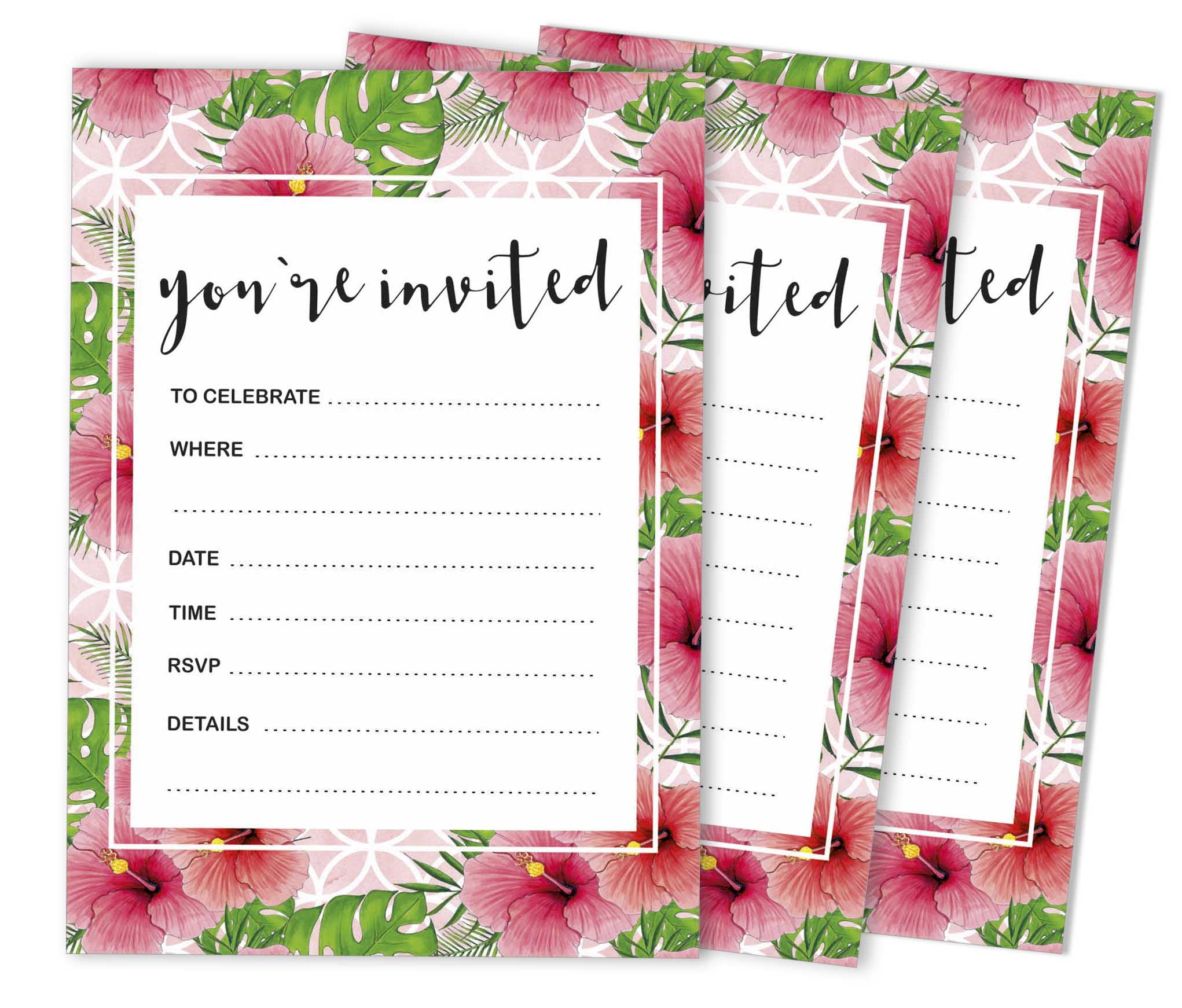 Inkdotpot Pack Of 30, You're Invited Invitations With Envelopes, Floral ...