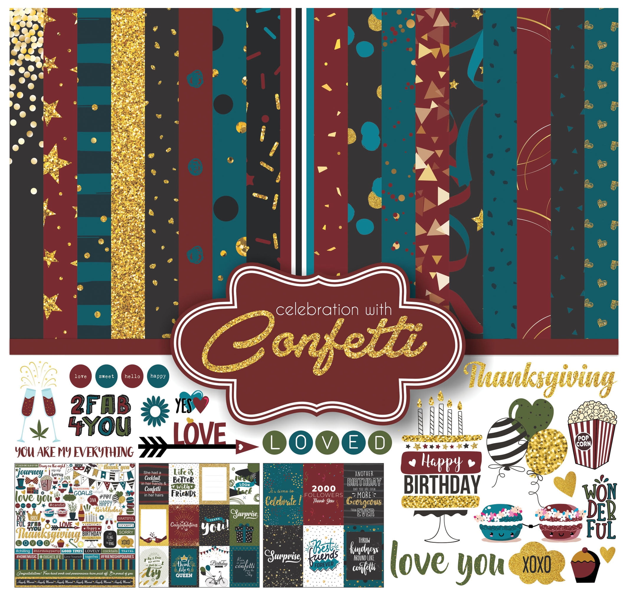 Inkdotpot Party Confetti Theme Collection Double-Sided Scrapbook Paper ...