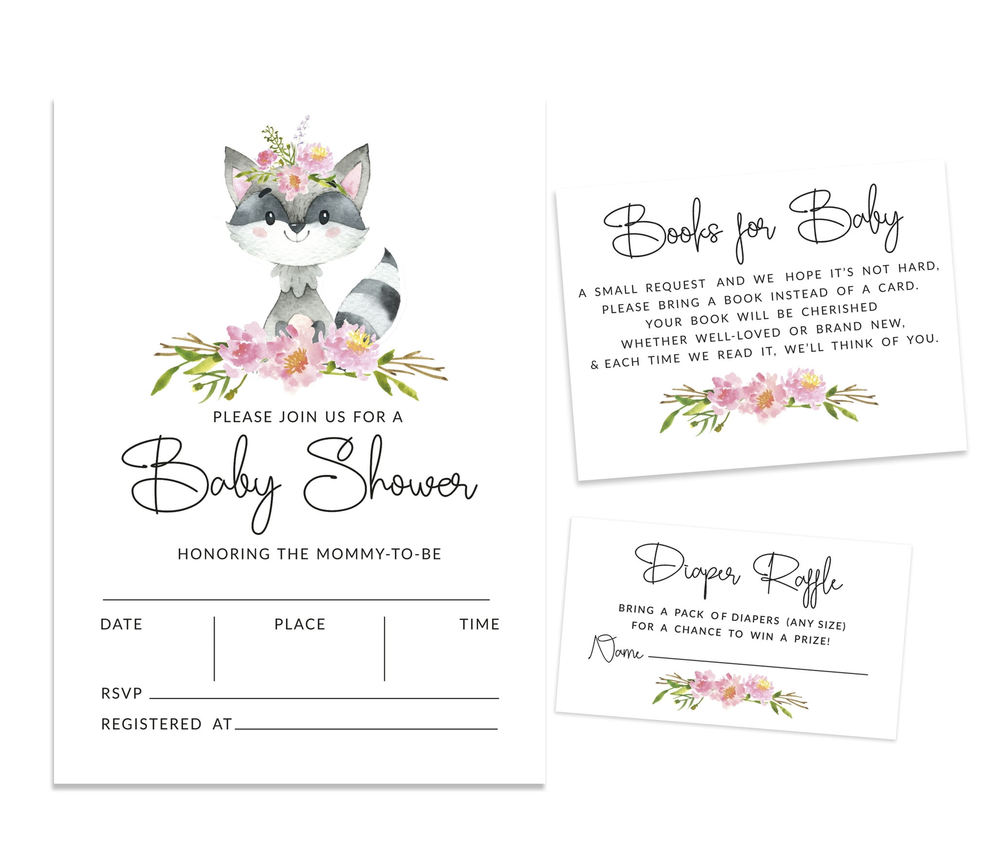 Inkdotpot Set Of 30Raccoon Jungle Animals Baby Shower Invitations ...