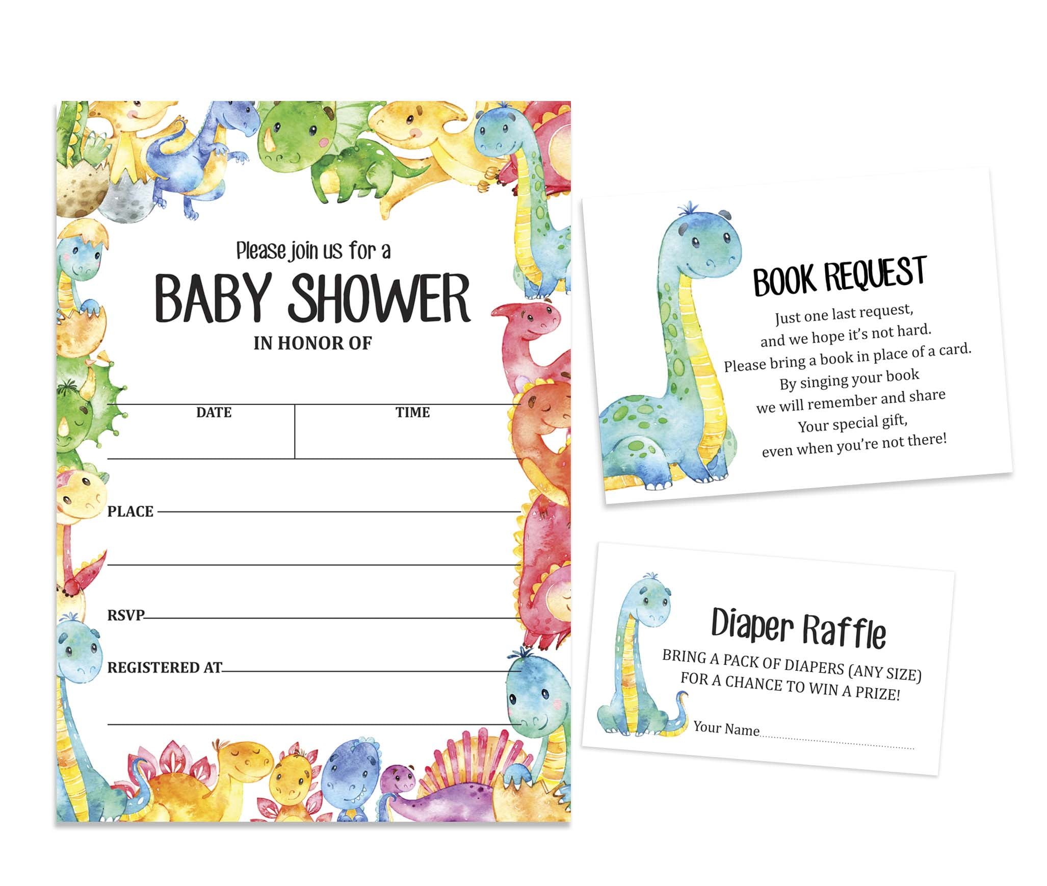 Inkdotpot Set Of 30Dinosaur Baby Shower Invitations-Diaper Raffle ...