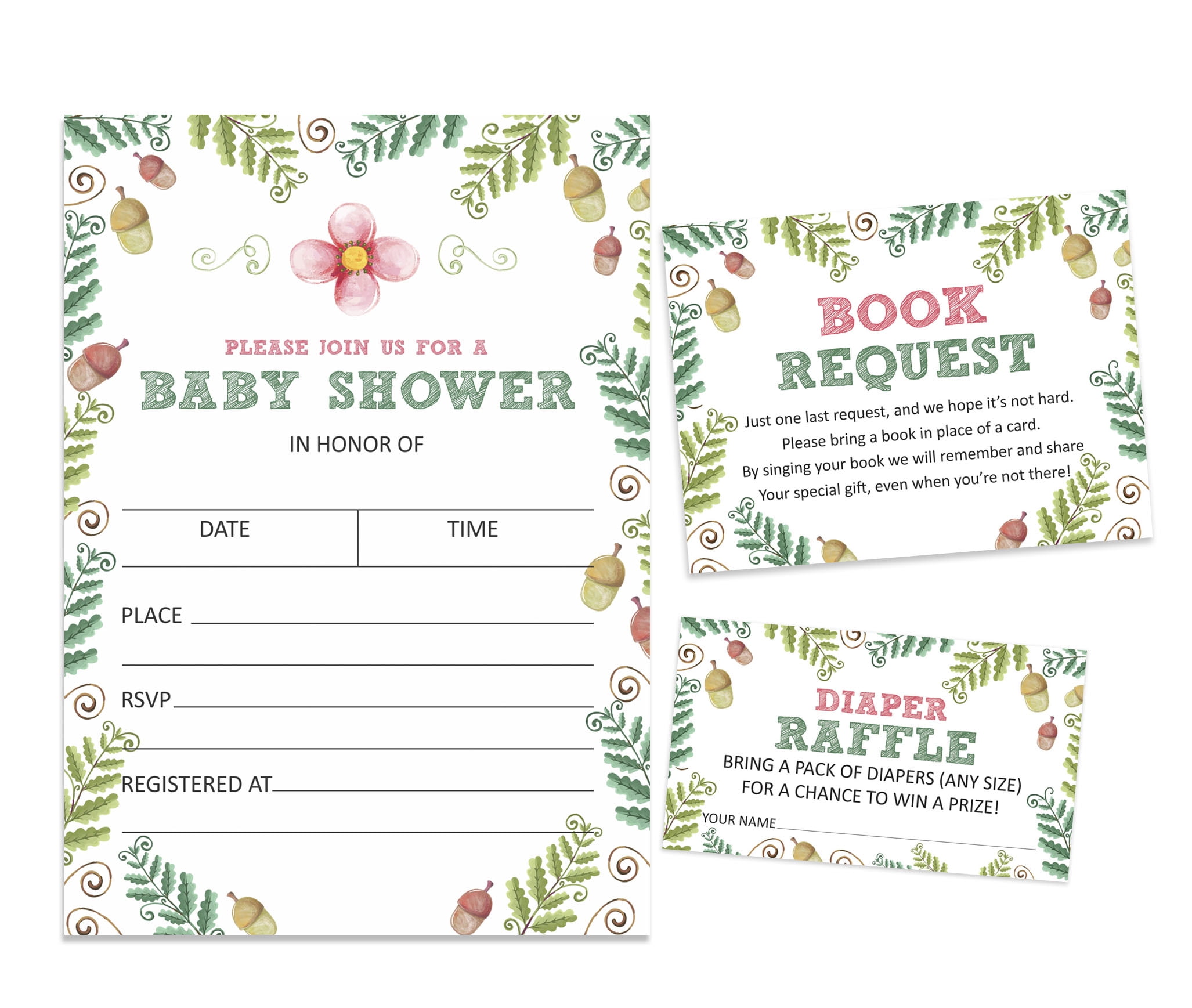 Inkdotpot Set Of 30Floral Baby Shower Invitations-Diaper Raffle Tickets ...