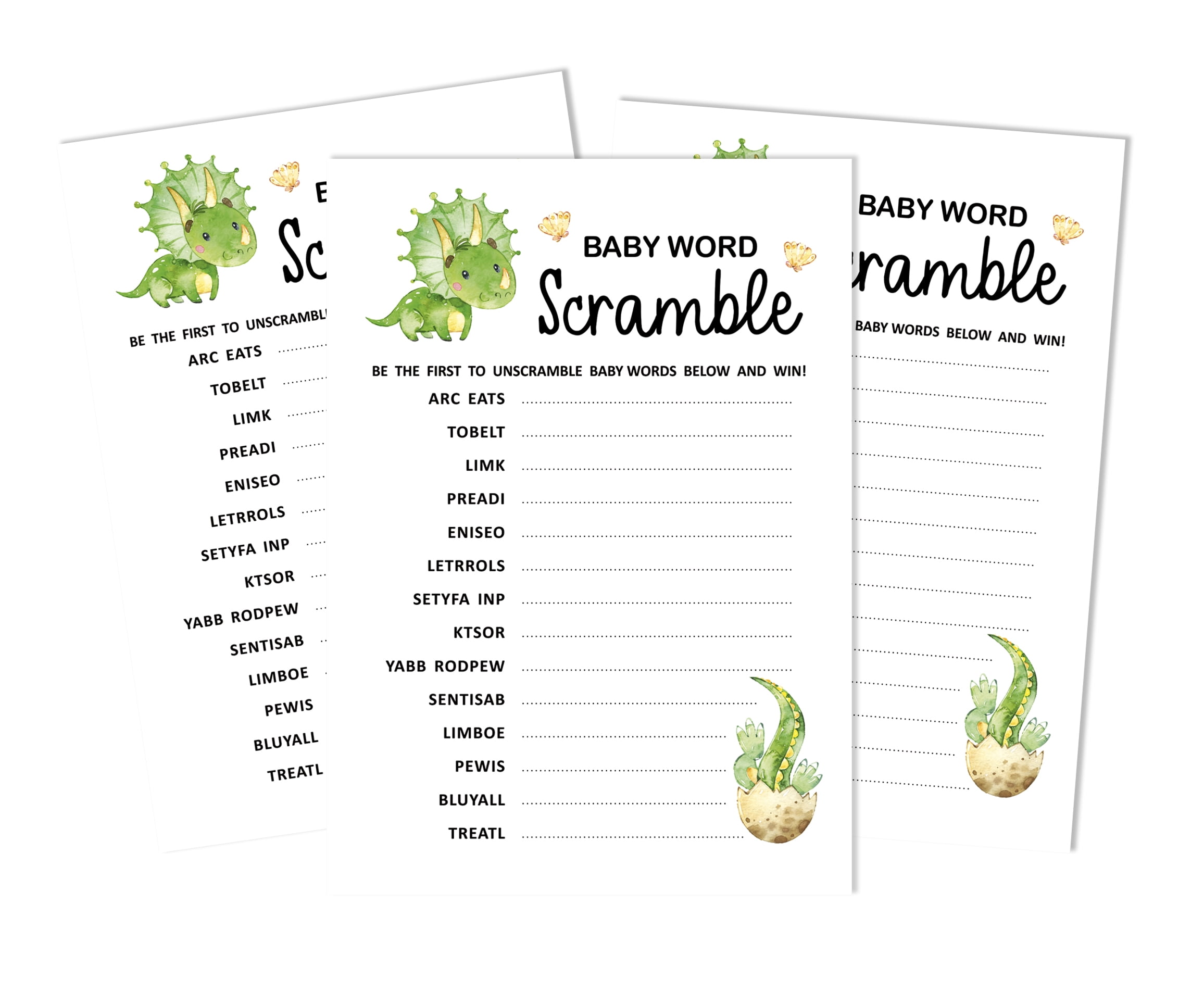 Inkdotpot Set Of 50 Baby ShowerWord ScrambleGame Cards Dinosaur Jungle ...