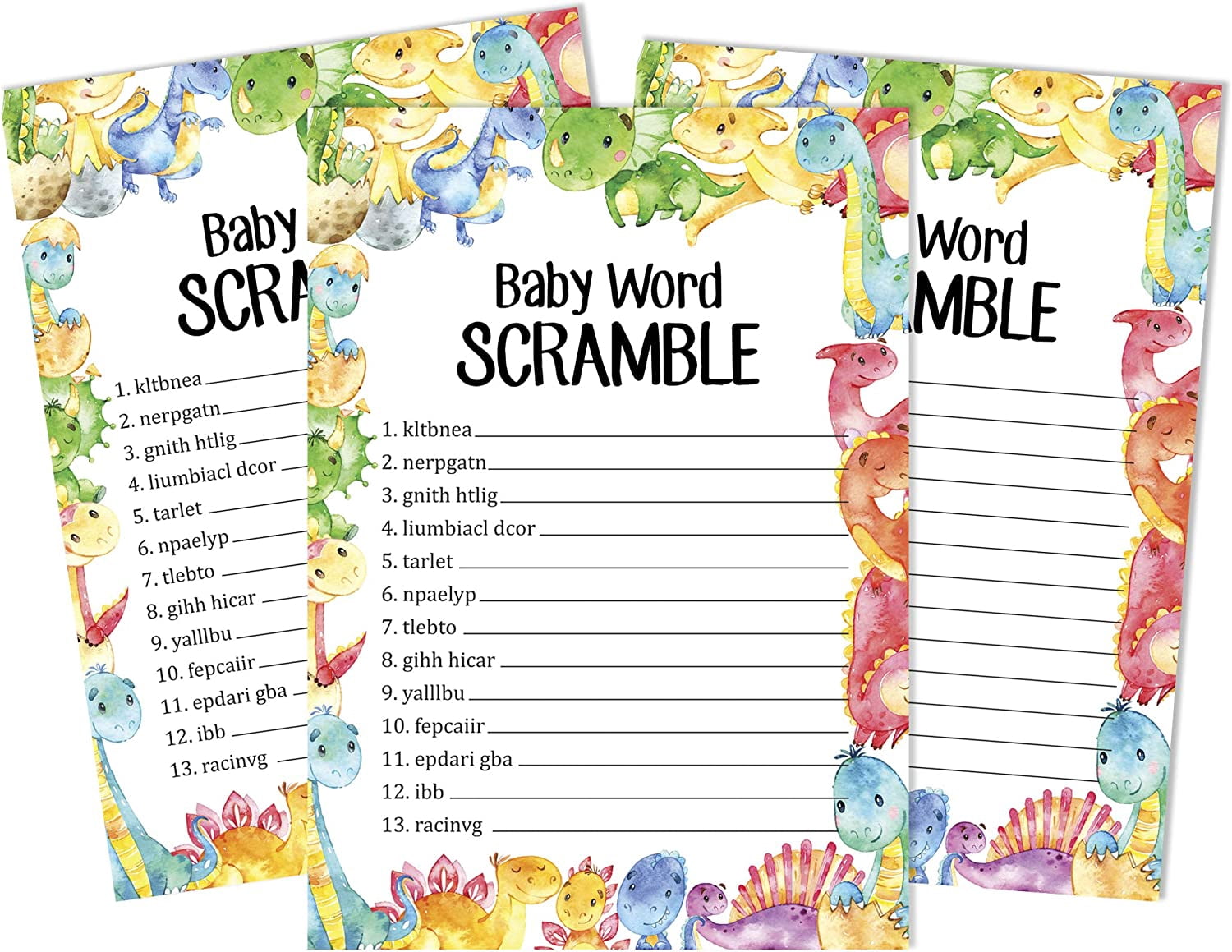 Inkdotpot Set Of 50 Baby ShowerWord ScrambleGame Cards Dinosaur Jungle ...