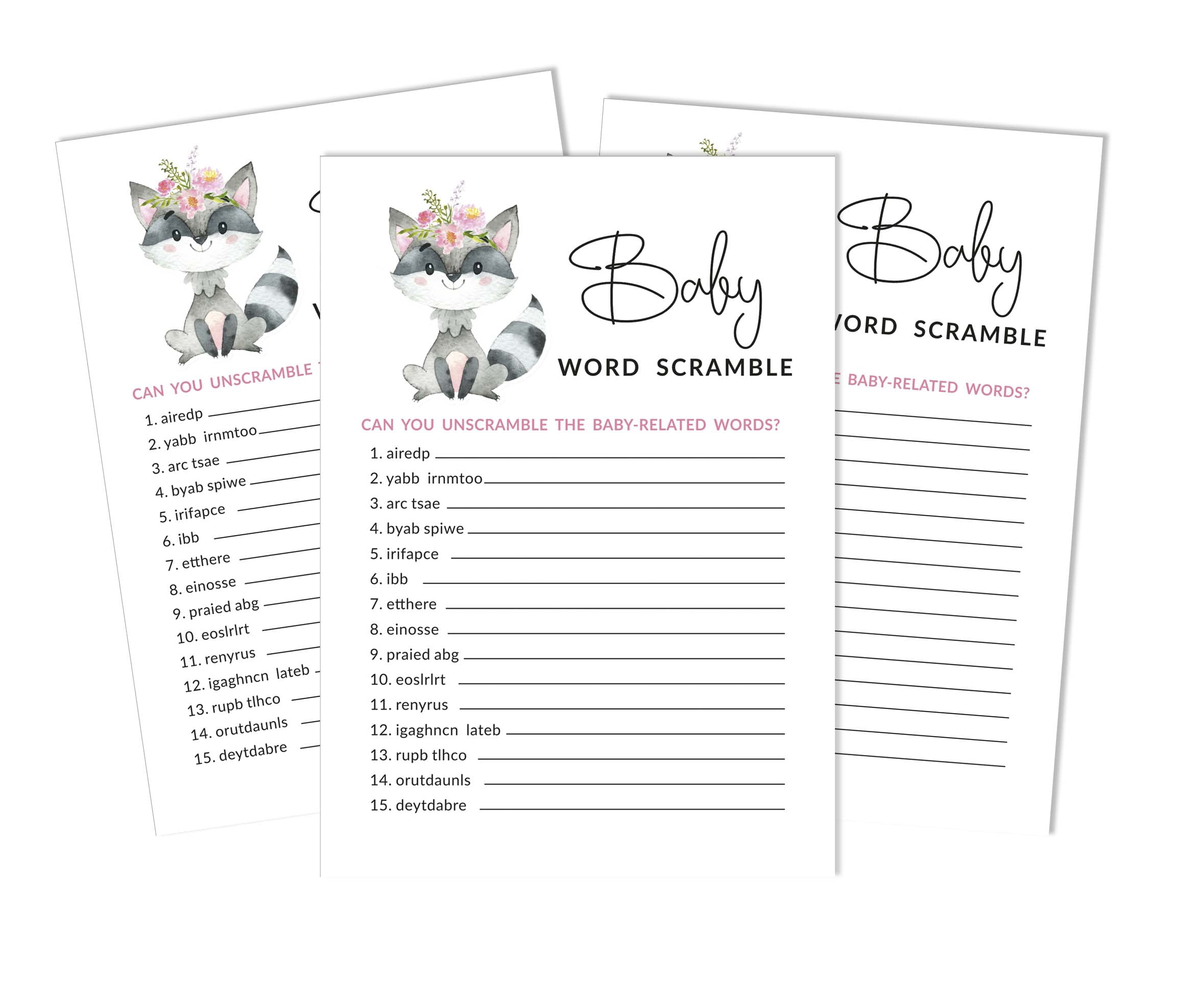 Inkdotpot Set Of 50 Baby ShowerWord ScrambleGame Cards Gender Neutral ...