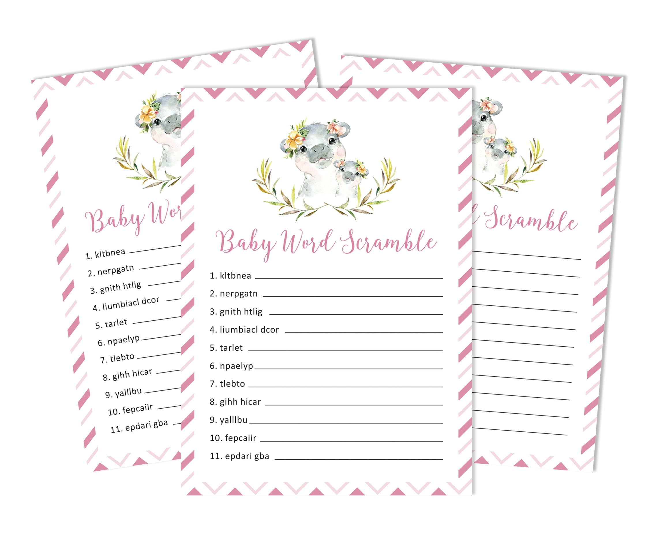 Inkdotpot Set Of 50 Baby ShowerWord ScrambleGame Cards Hippo Girl ...