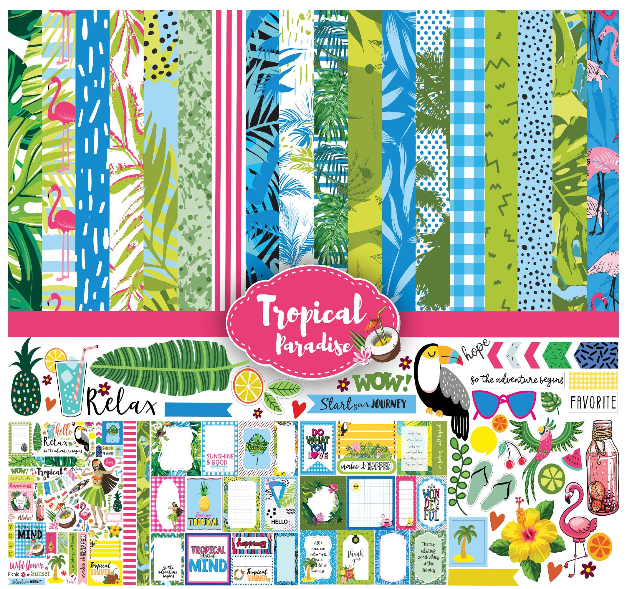 Inkdotpot Tropical Paradise Collection Double-Sided Scrapbook Paper Kit ...