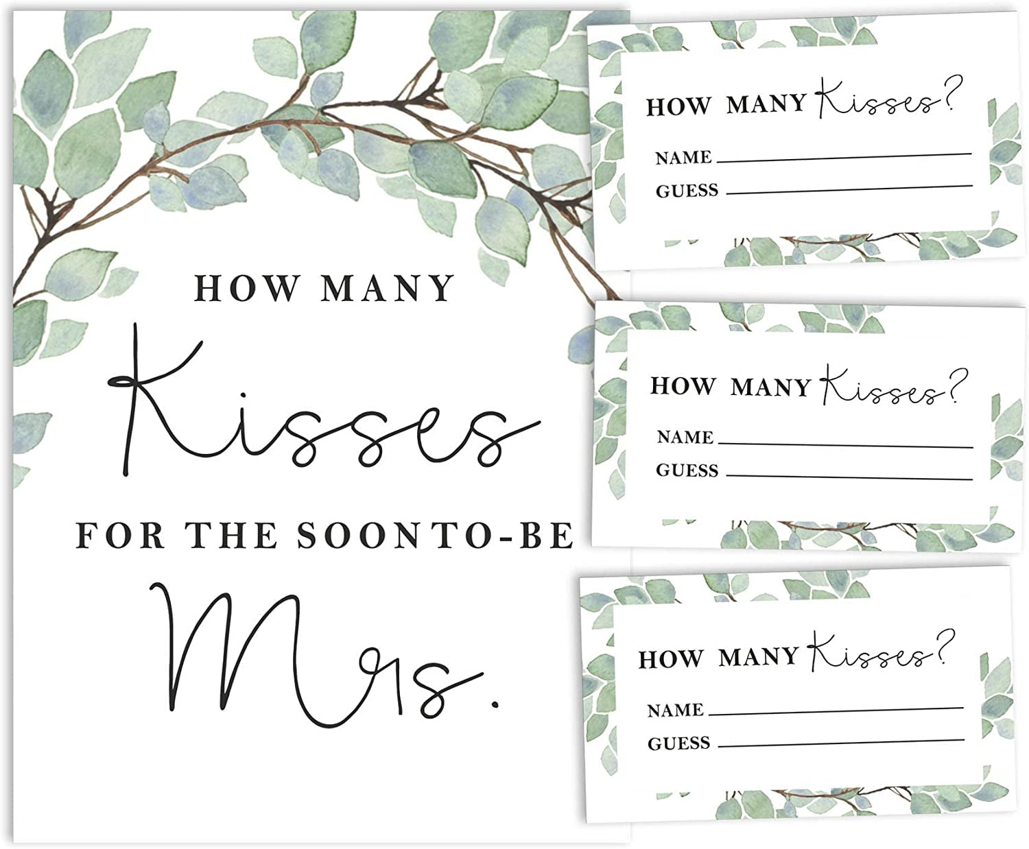 Inkdotpot White Greenery How Many Kisses For The Soon To Be Mrs Bridal ...