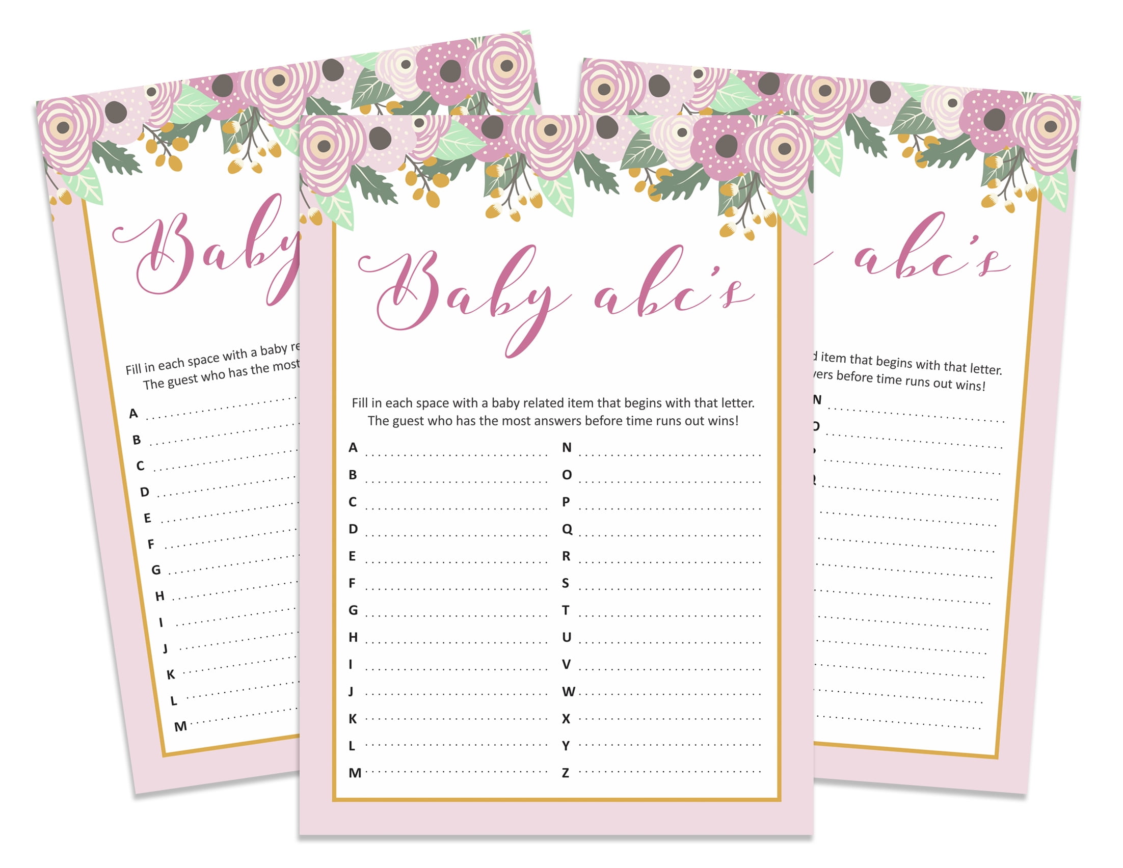 InkdotpotPack of 50,GirlBabyShower Party Collection, Baby ABC Game,Fun ...