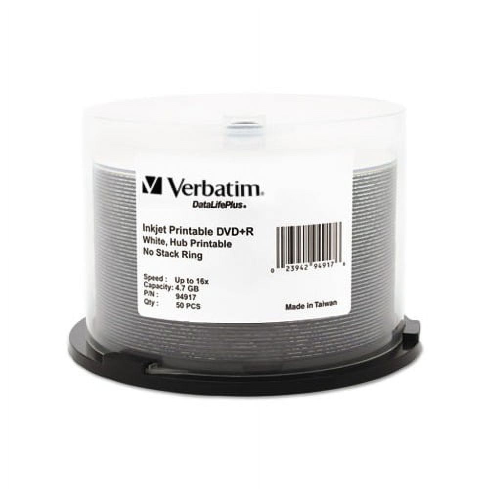 Inkjet Printable DVDR Discs 4.7GB, 16x, Spindle, White, 50/Pack ...