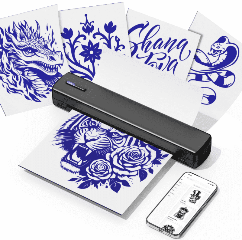 Inkless A4 Thermal Printer, Tattoo Transfer Printer with 10 Sheets of ...