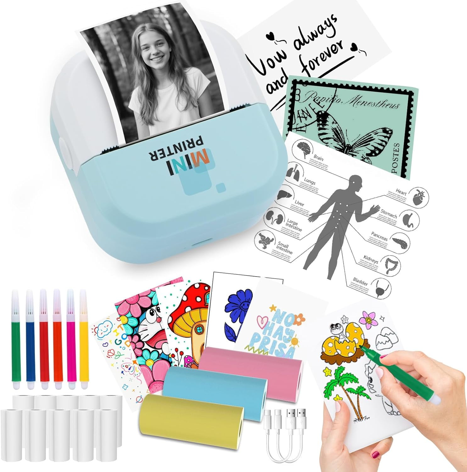 Inkless Portable Bluetooth Thermal Printer for iPhone Android, Includes ...