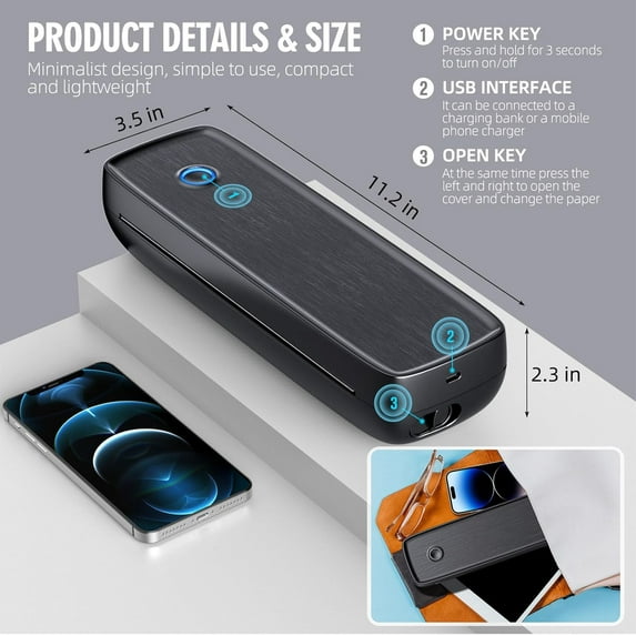 Inkless Portable Wireless for Travel - High Resolution, 4200mAh Battery ...