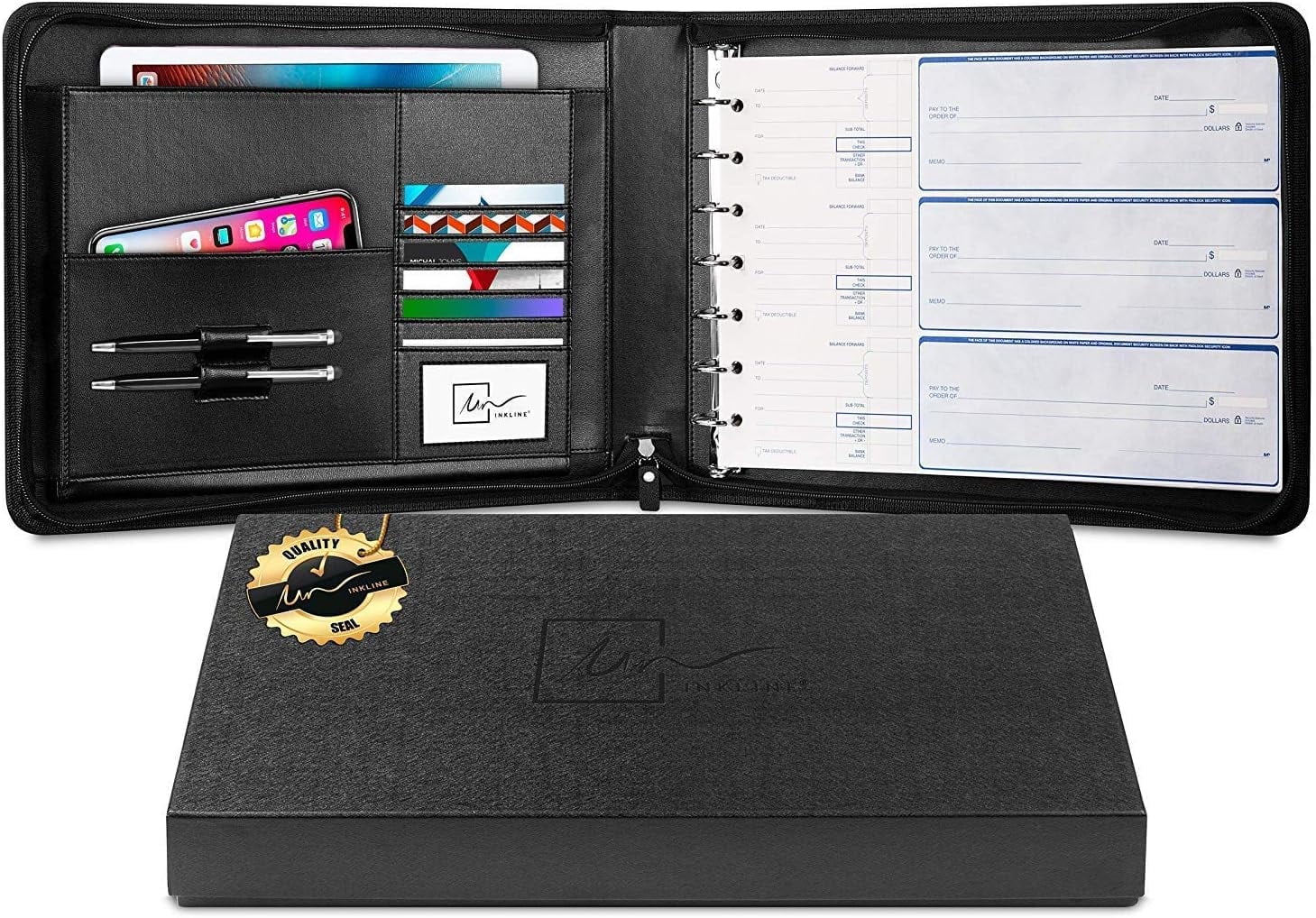 Inkline 7-Ring Check Binder 500 Check Capacity Portfolio Organizer, 9 ...