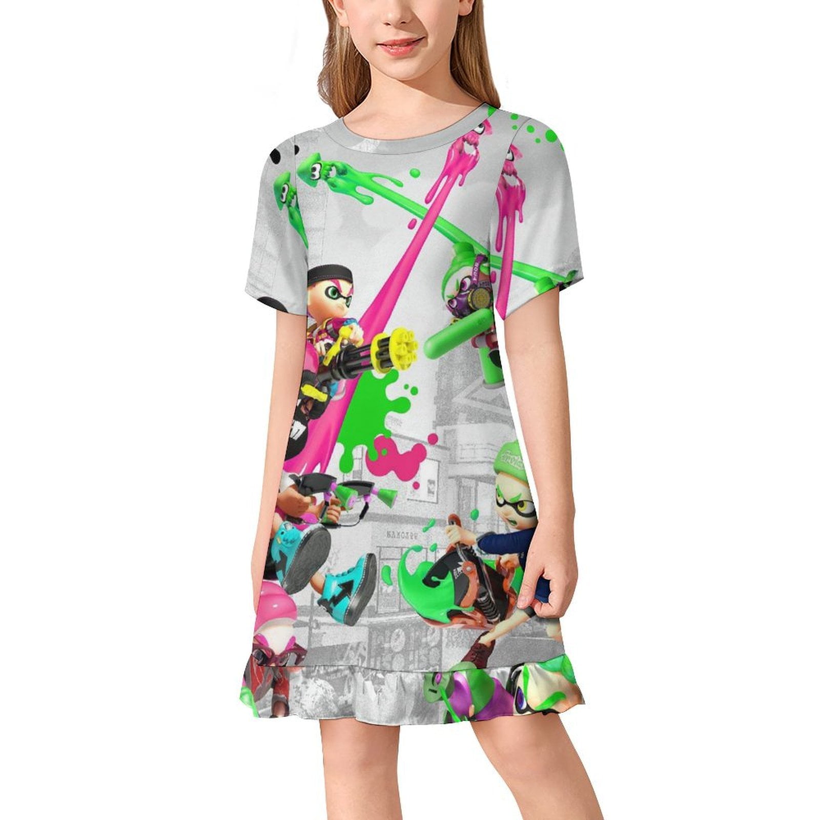 Inkling Battle Splatoon Children's Short Sleeved Dress 3D Printed ...
