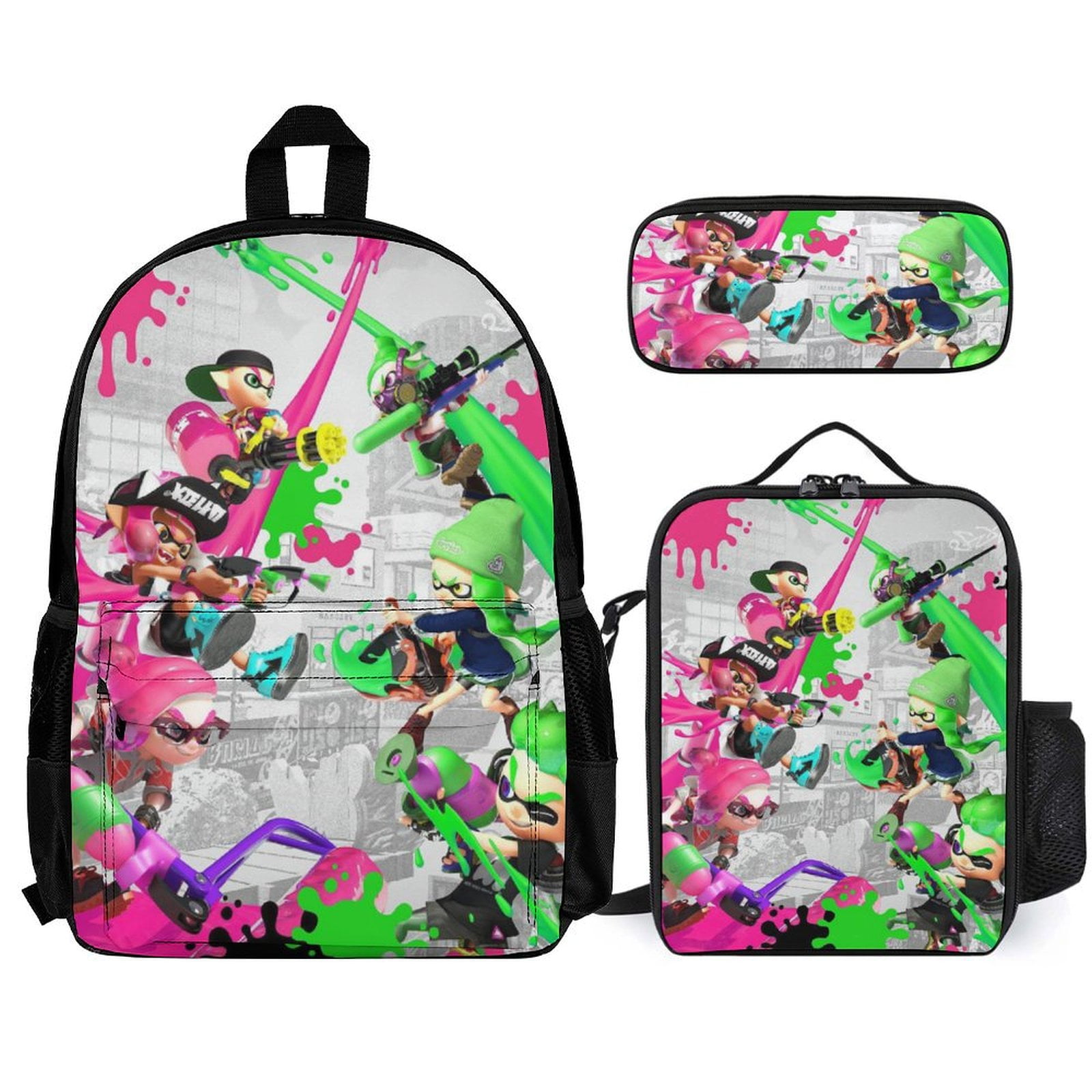 Inkling Battle Splatoon Schoolbag 3-Pieces Set With Pencil Case Lunch ...