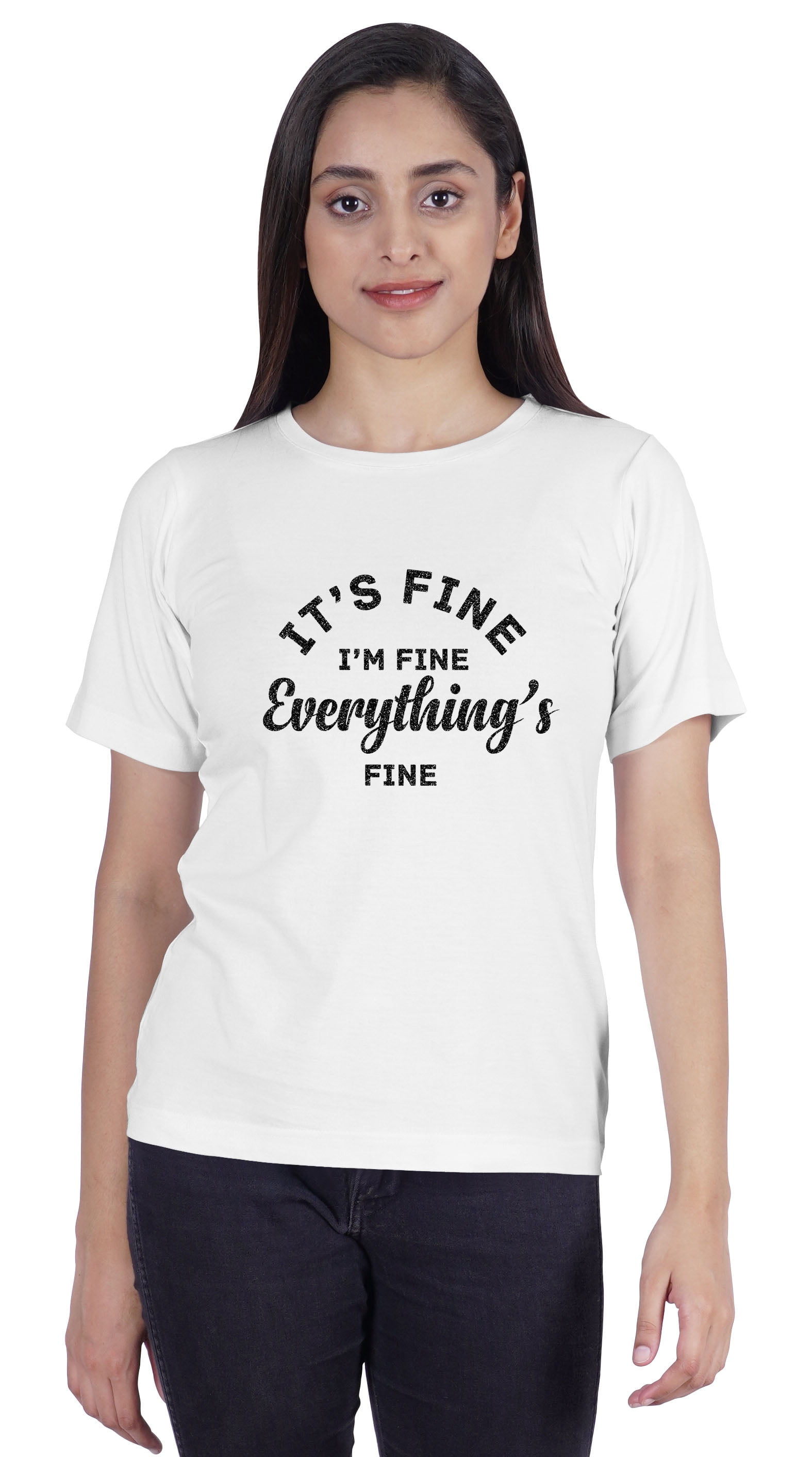 Inkmeso Crew Neck T-shirt It's Fine I'm Fine Everything's Fine" Letter ...