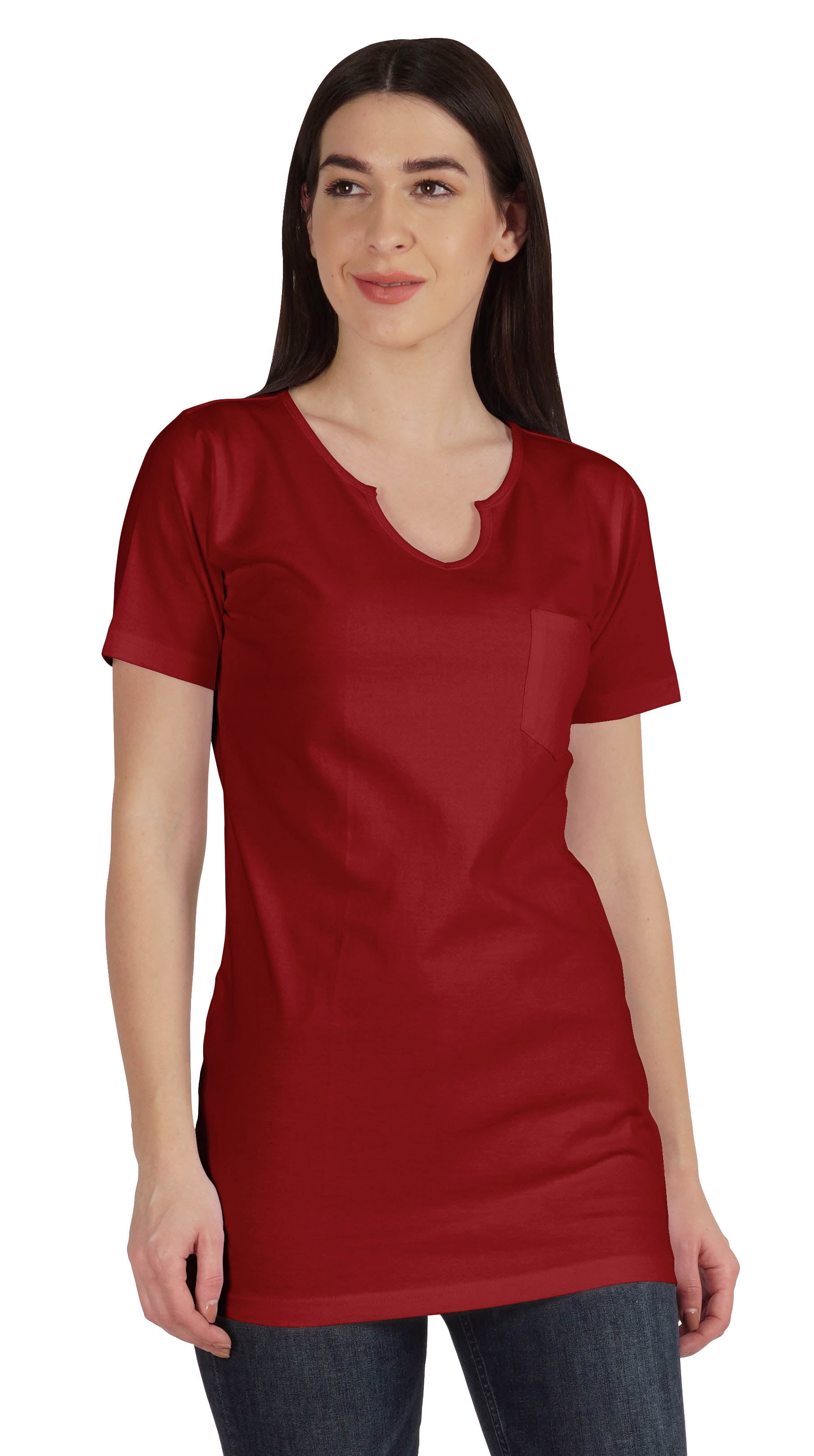 Inkmeso Long Length Notch Neck Top For Women Basic Cotton Tee Shirt w ...