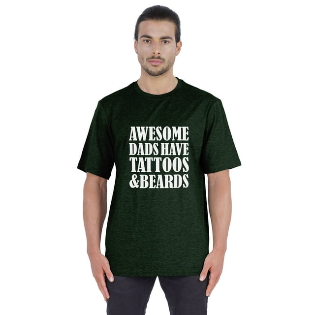 Inkmeso Mens Graphic Tshirt "Awesome Dads Have Tattoos & Beards" Crew ...