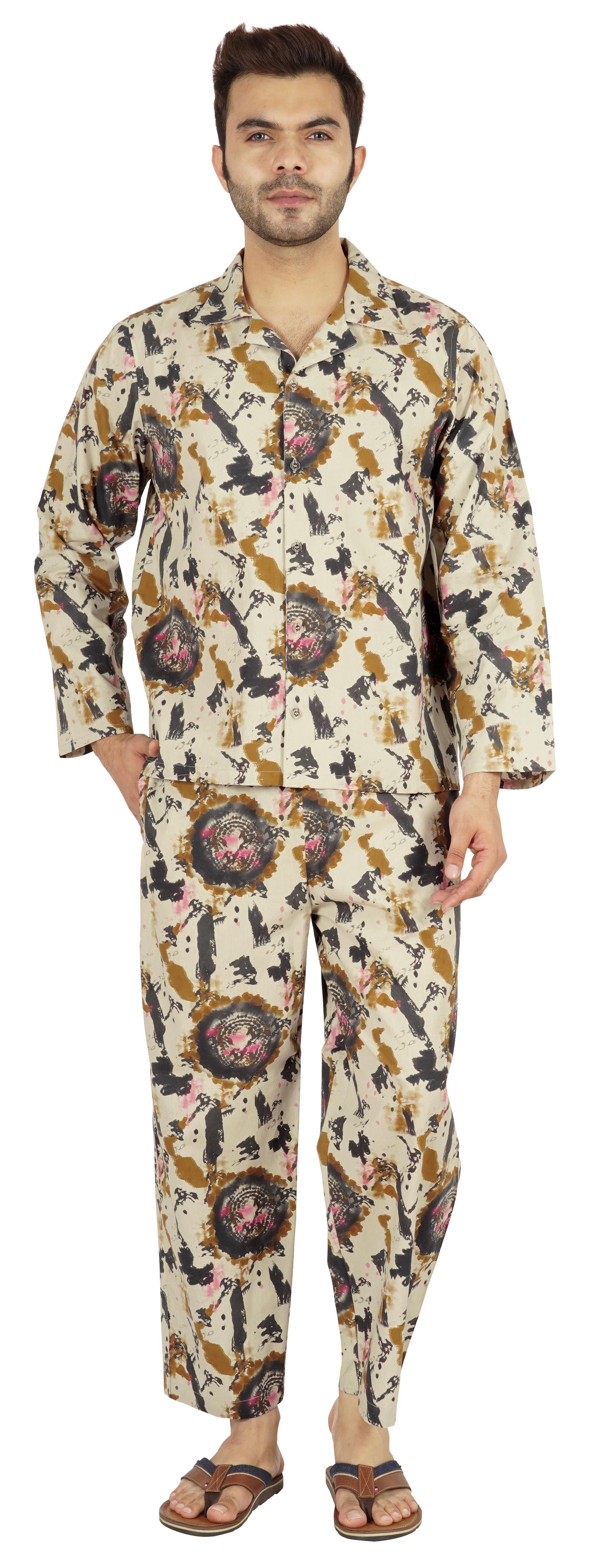 Inkmeso Printed Pajama Sets For Men's Button Up Classic Sleepwear ...