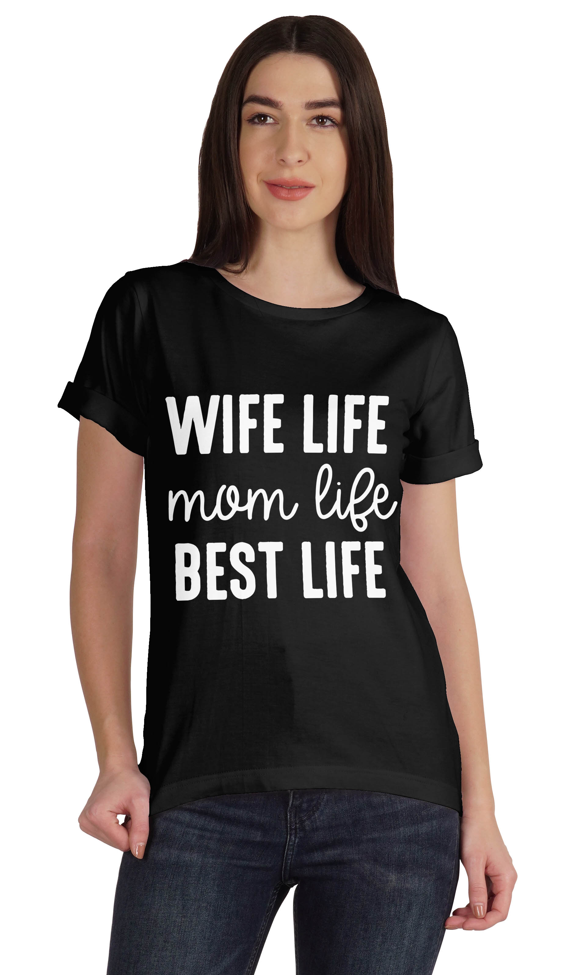 Inkmeso Scoop-Neck Wife Life Mom Life Best Life Graphic Tshirt Short ...