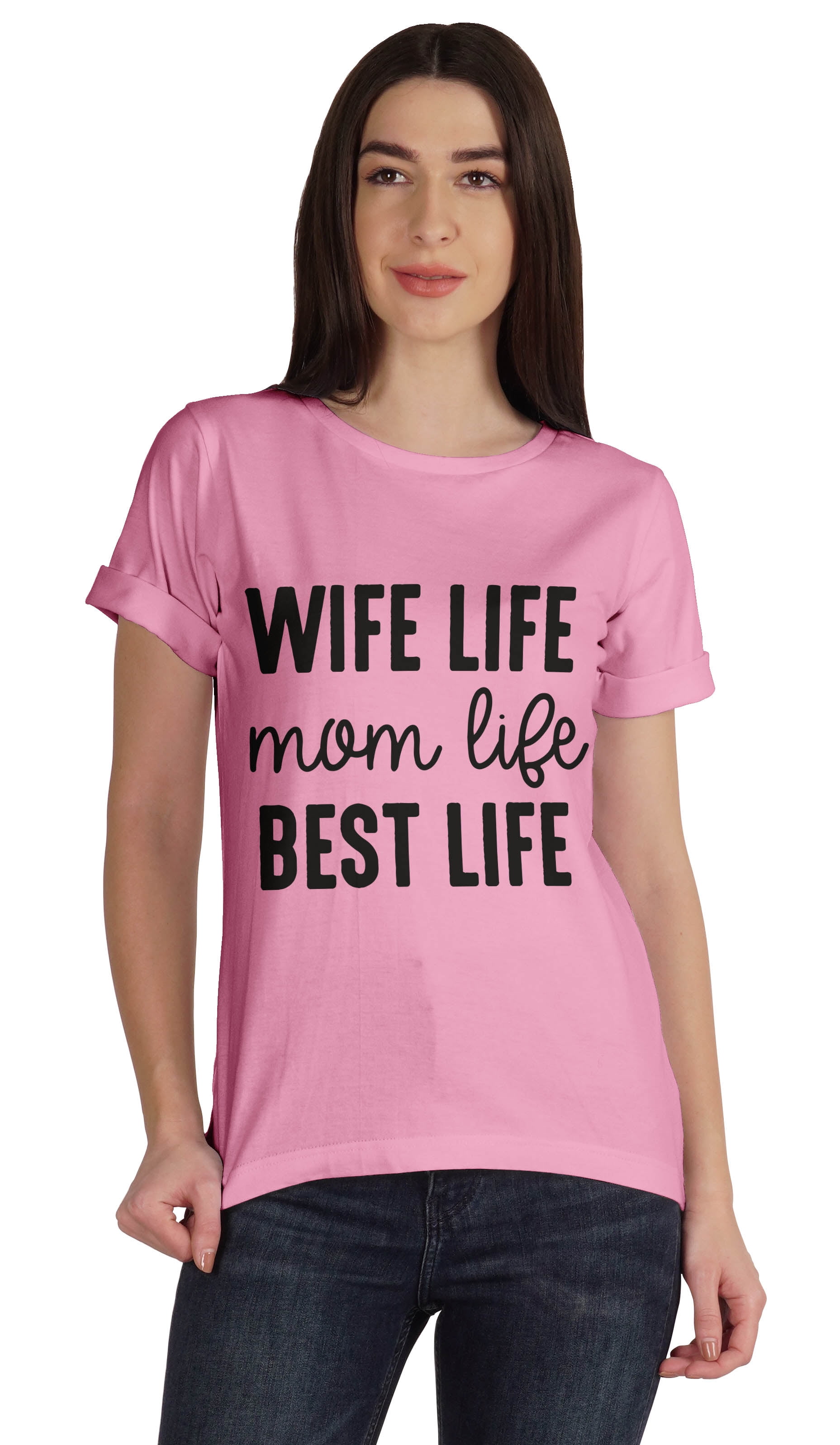Inkmeso Scoop-Neck Wife Life Mom Life Best Life Graphic Tshirt Short ...