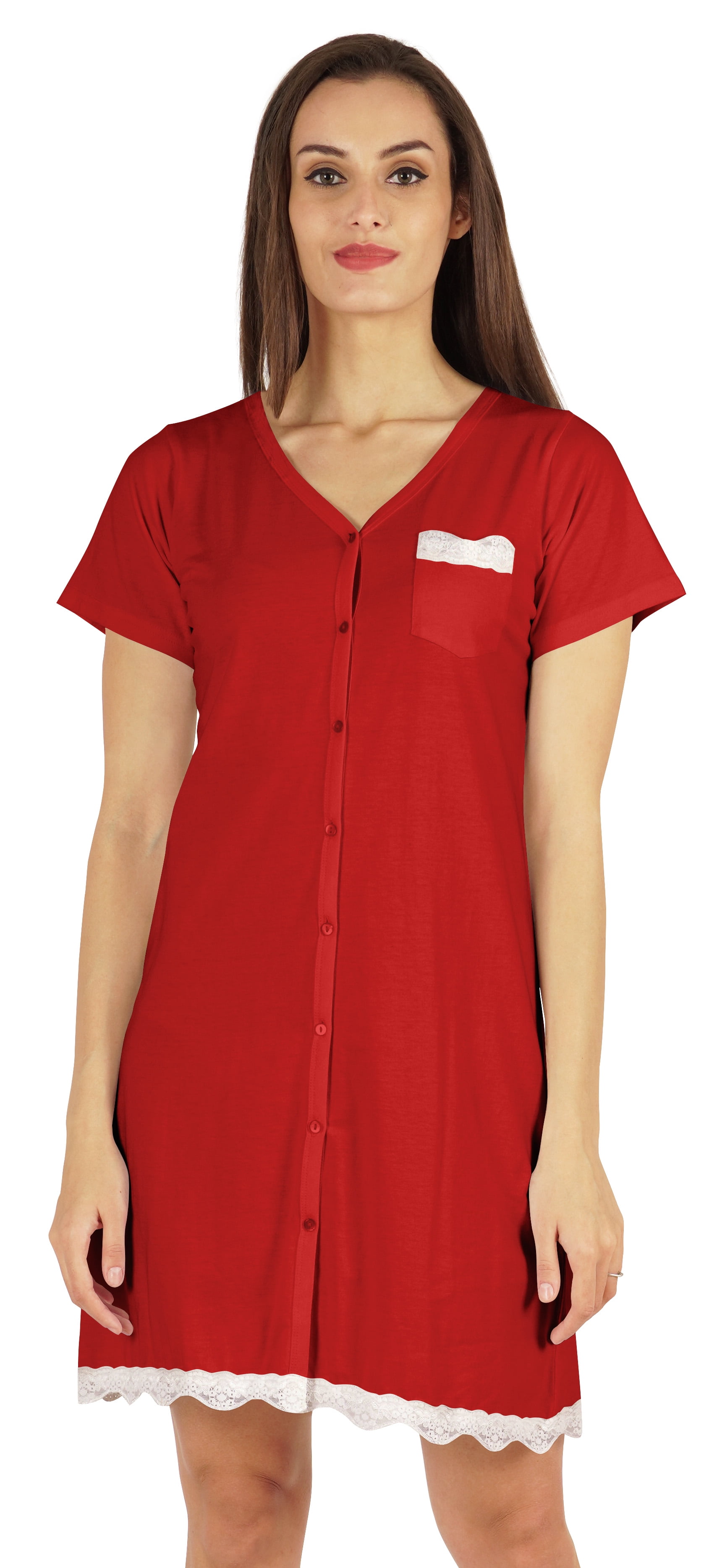 Inkmeso Solid Button Down Nightgown Sleepwear For Womens V- Neck ...