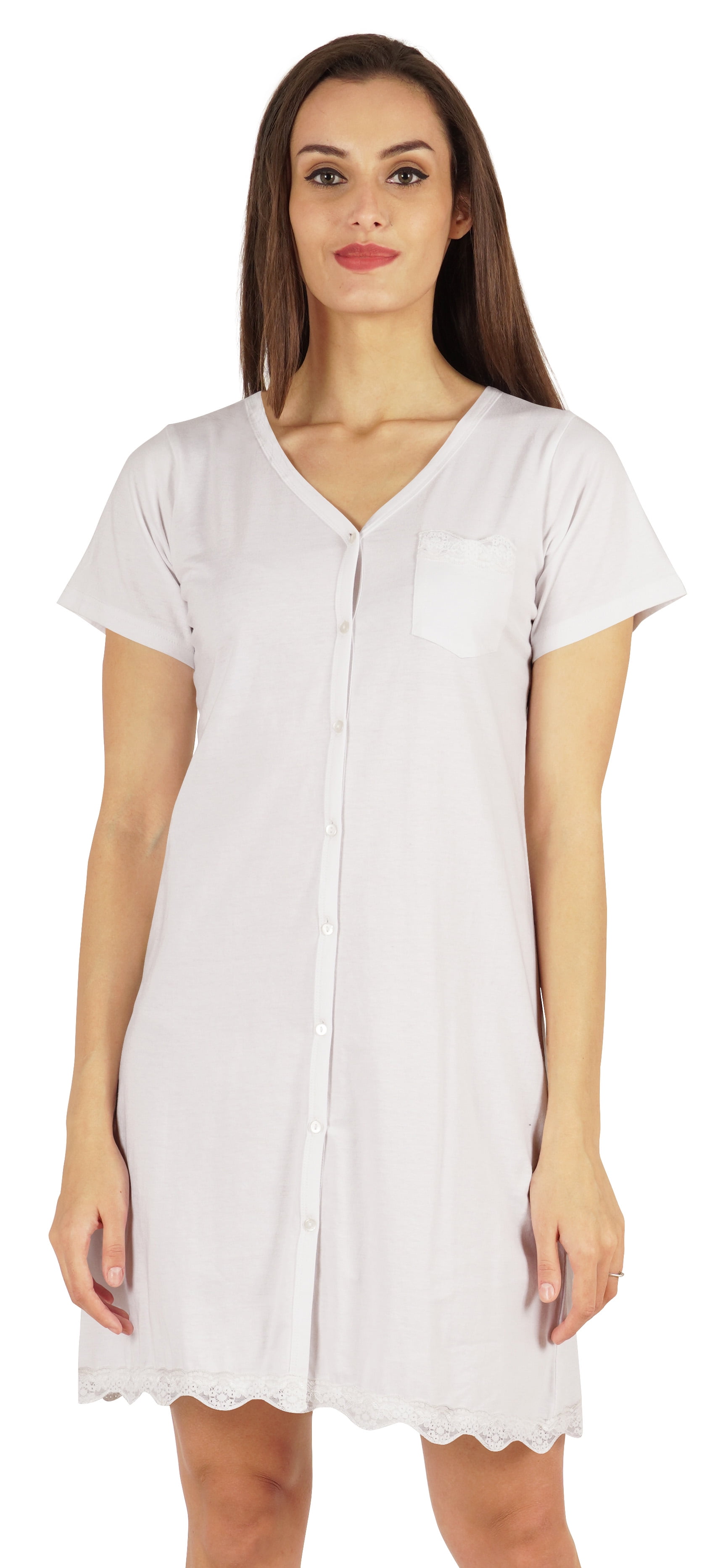 Inkmeso Solid Button Down Nightgown Sleepwear For Womens V- Neck ...