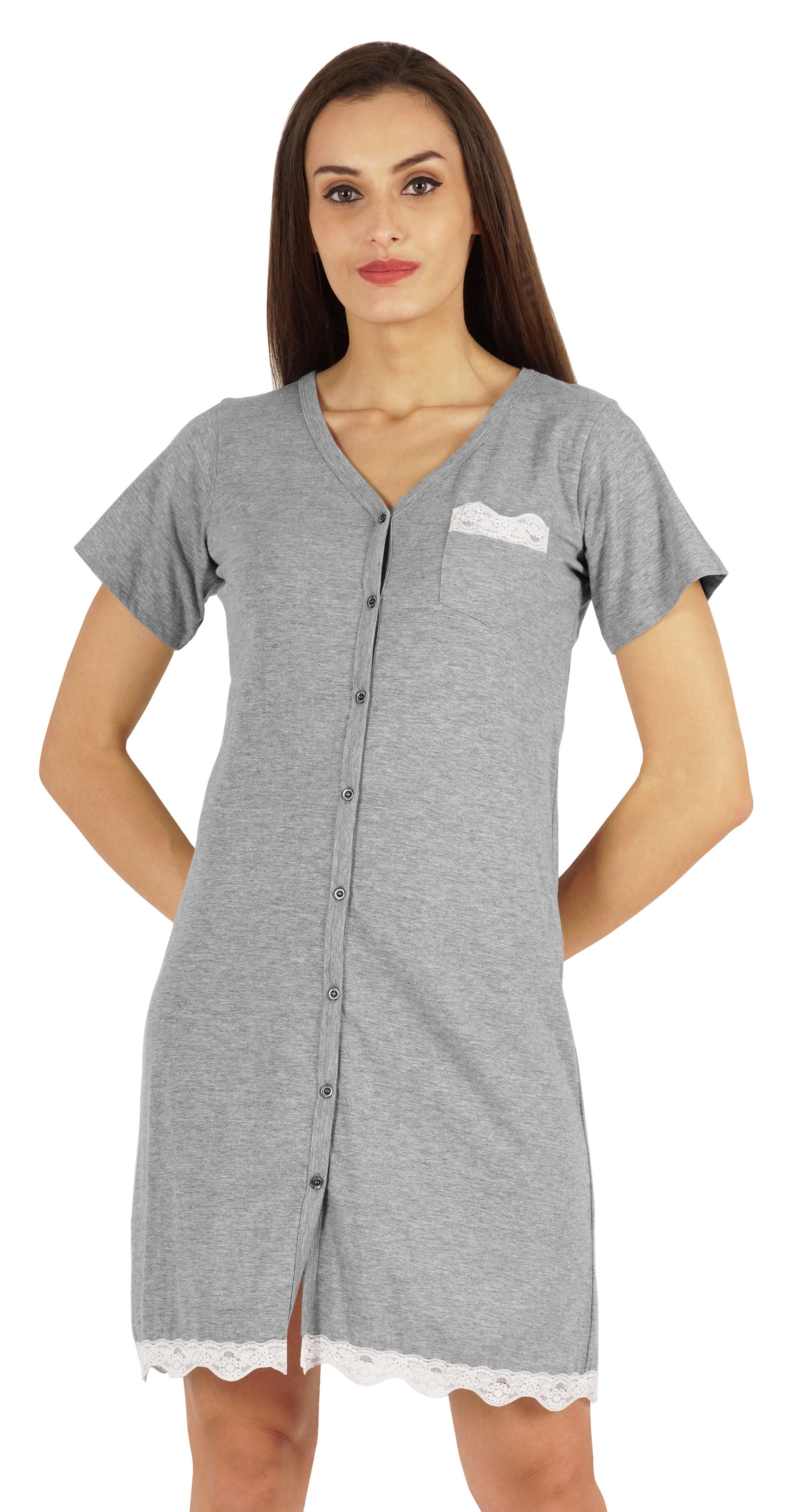 Inkmeso Solid Button Down Nightgown Sleepwear For Womens V- Neck ...