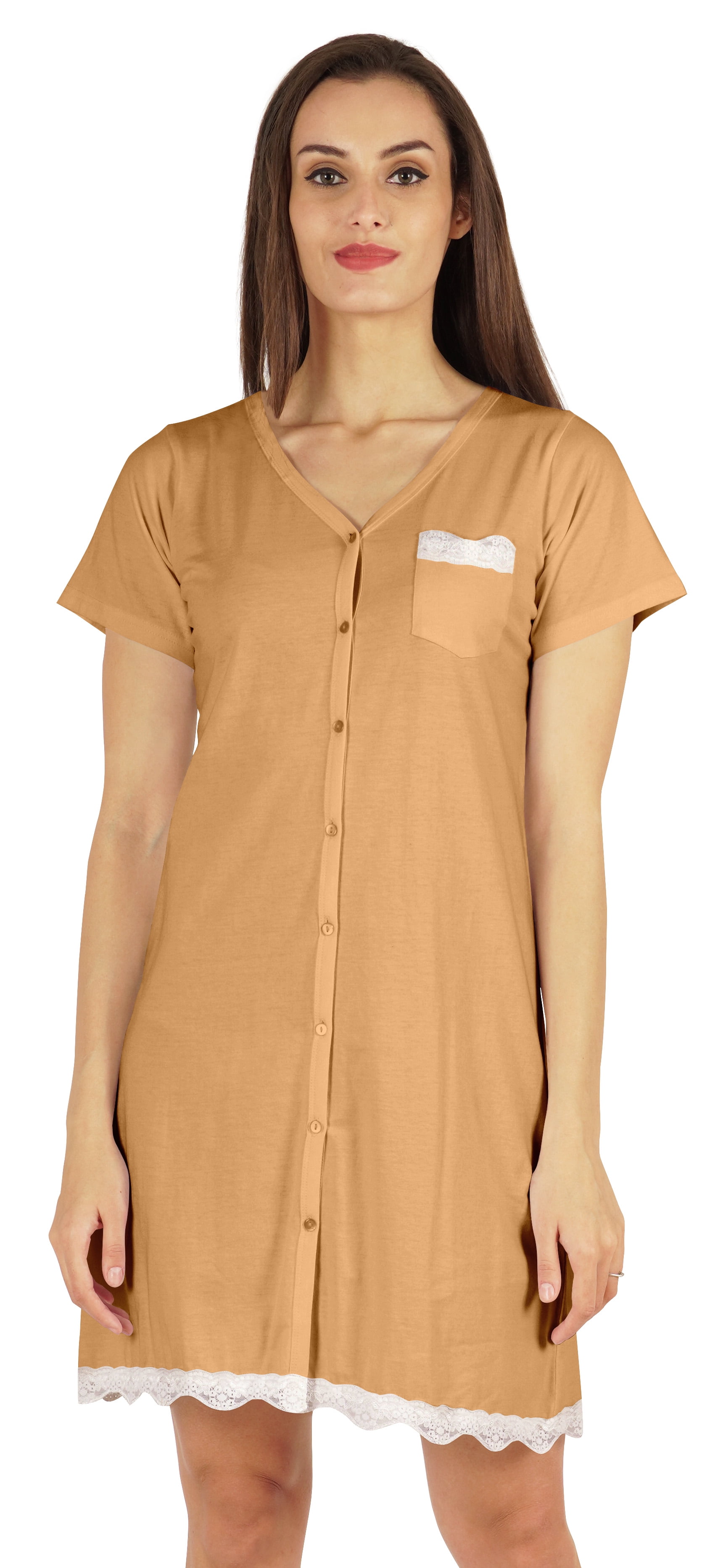 Inkmeso Solid Button Down Nightgown Sleepwear For Womens V- Neck ...